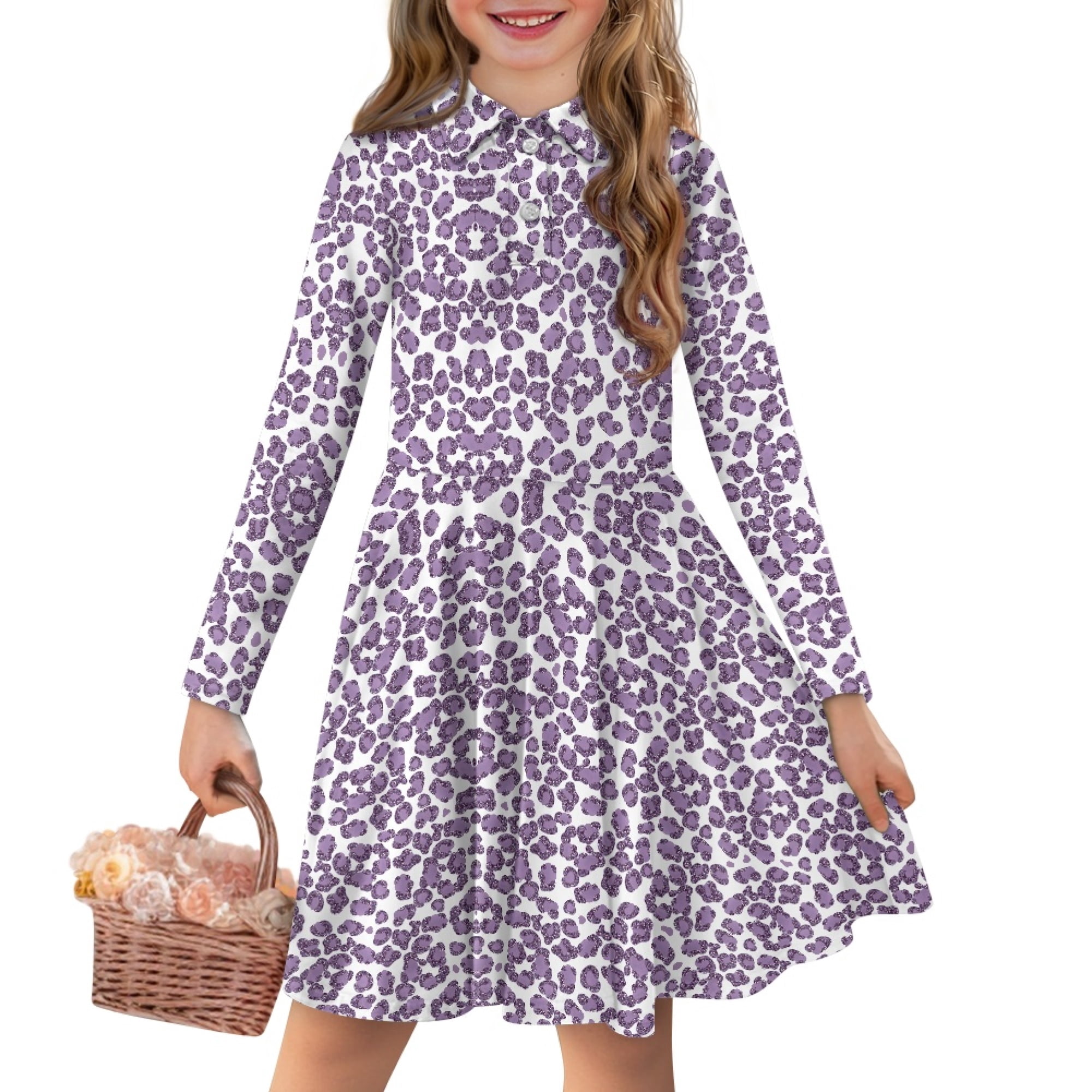 DISNIMO Leopard Print Dress for Girls Dress Kids Collar Dress Girl Long ...