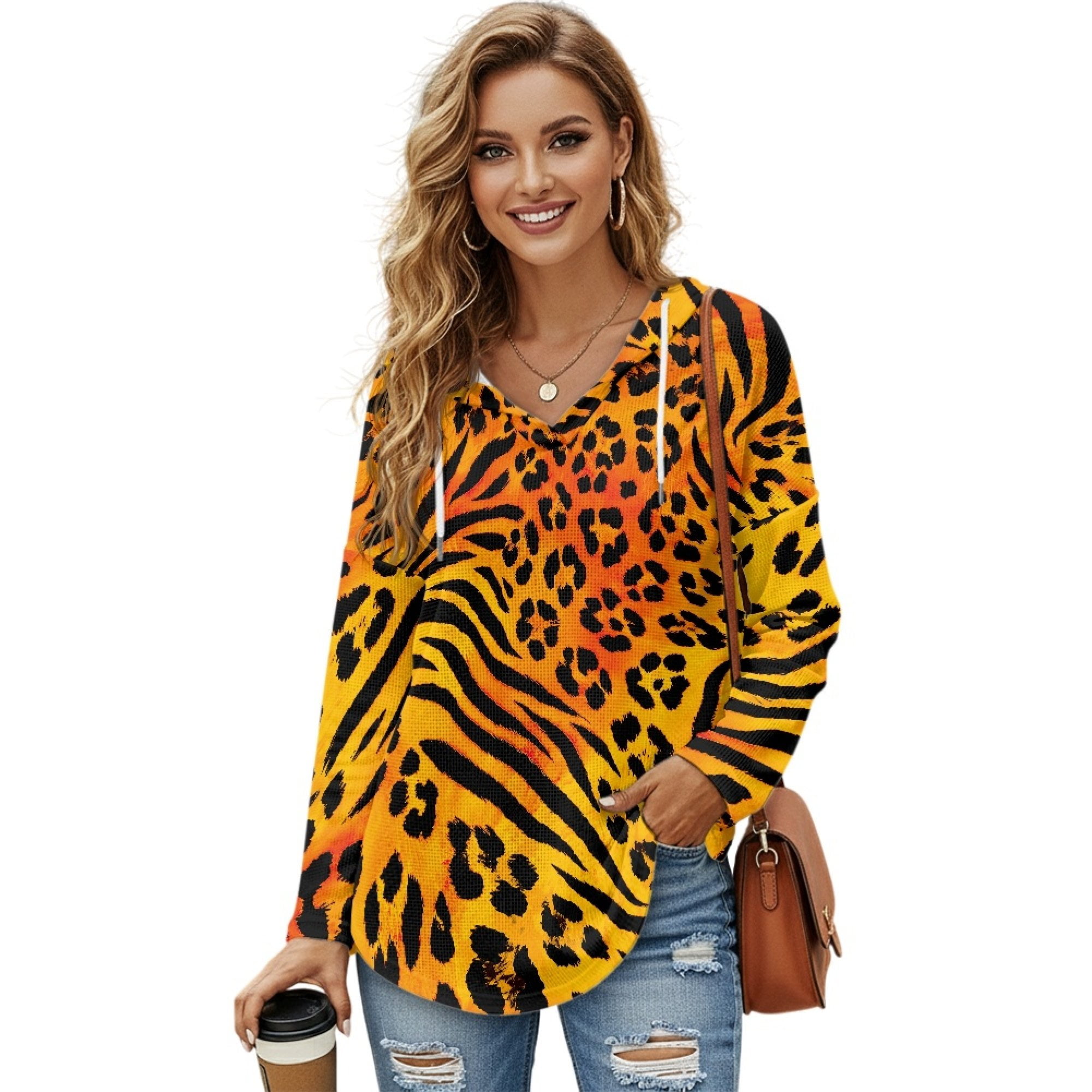 DISNIMO Leopard Print Hoodies for Women Loose Fit Sweatshirts Waffle ...