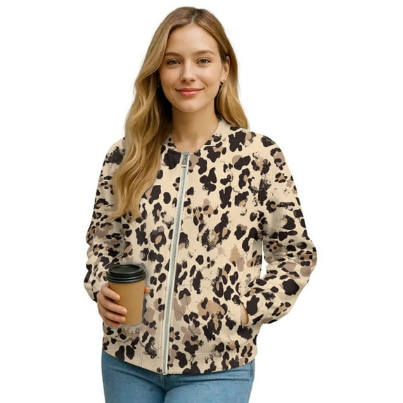 DISNIMO Leopard Print Jackets for Women Long Sleeve Sweatshirts Zip Up ...