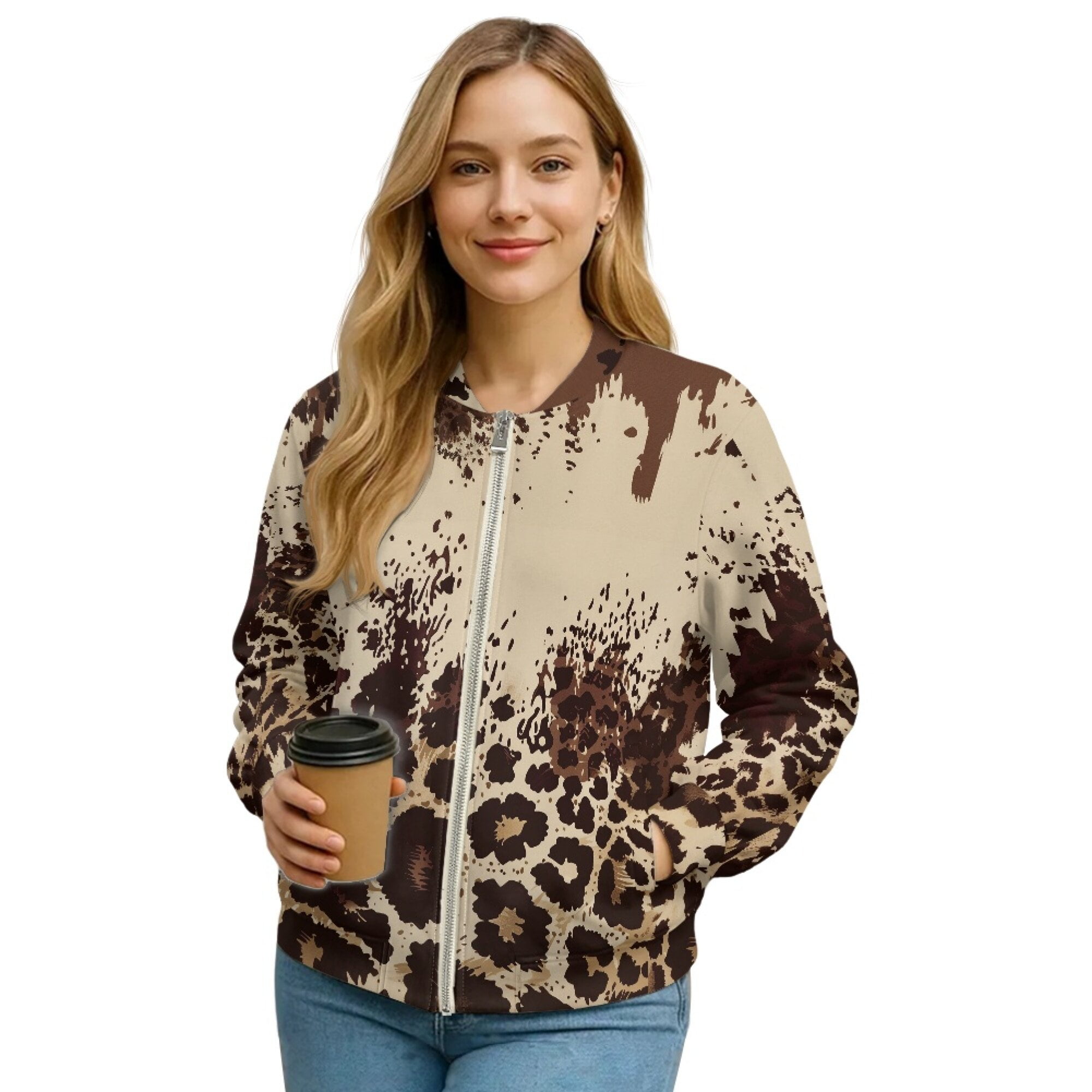 DISNIMO Leopard Print Jackets for Women V Neck Sweatshirts Zip Up ...