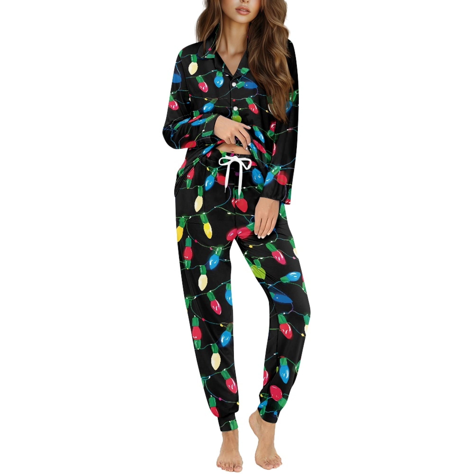 DISNIMO Light Bulb Printed Womens Pajamas Set Button Down 2 Piece Pjs ...