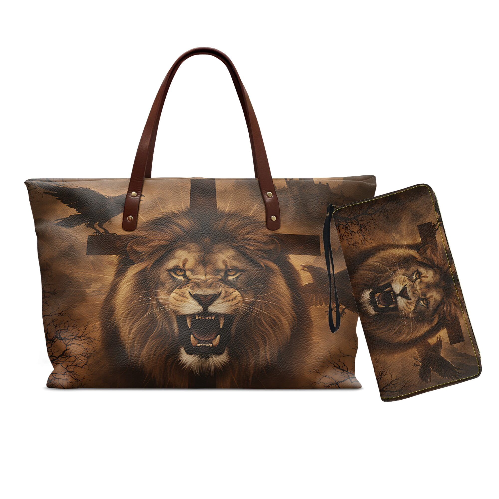 DISNIMO Lion Cross Print Purses for Women Large Tote Bag with Wallet ...