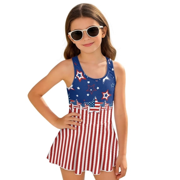 DISNIMO Little Girls Swimsuit Stripe Star Print One Piece Bathing Suit ...