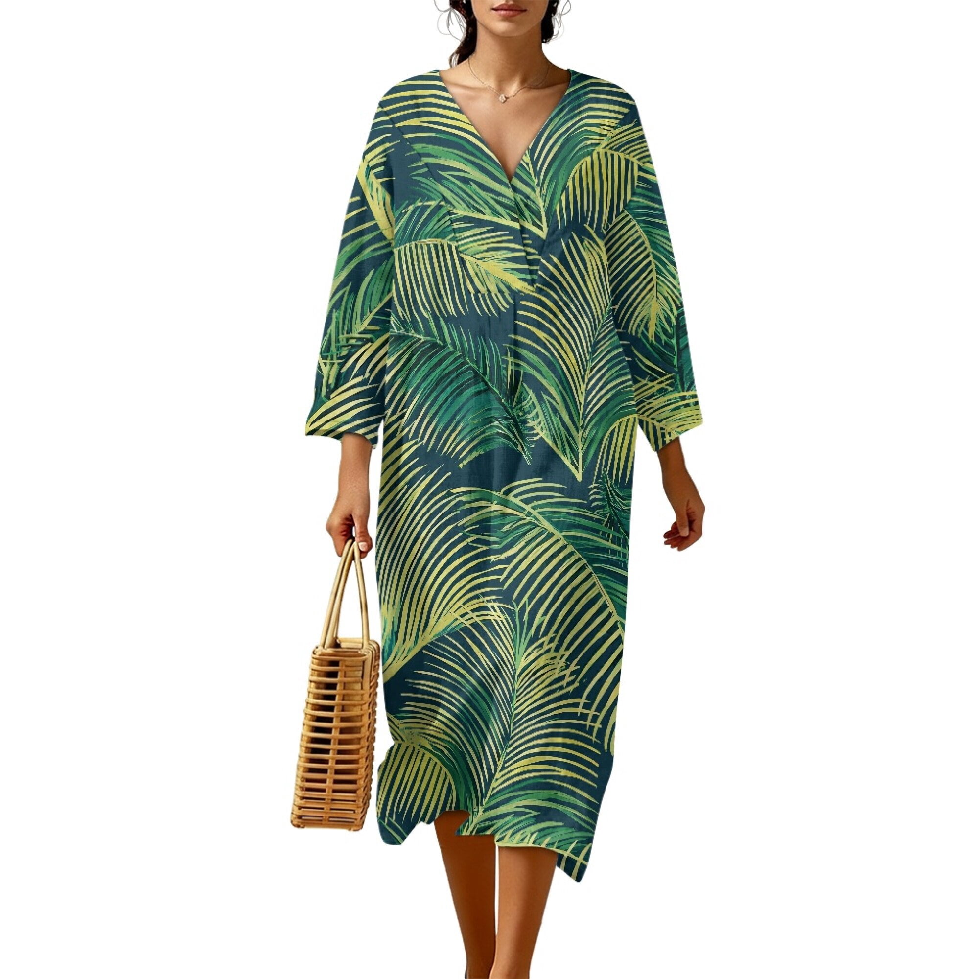 DISNIMO Maxi Dresses for Women Palm Tree Print 2026 Casual 3/4 Sleeve ...