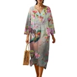DISNIMO Midi Dresses for Womens Hummingbird Flower Printed Casual 3/4 ...