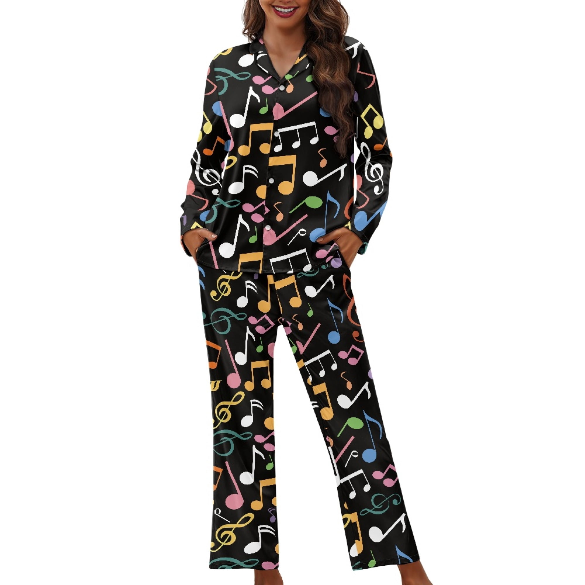 DISNIMO Music Note Print Women 2 Piece Pajama Sets Long Sleeve ...
