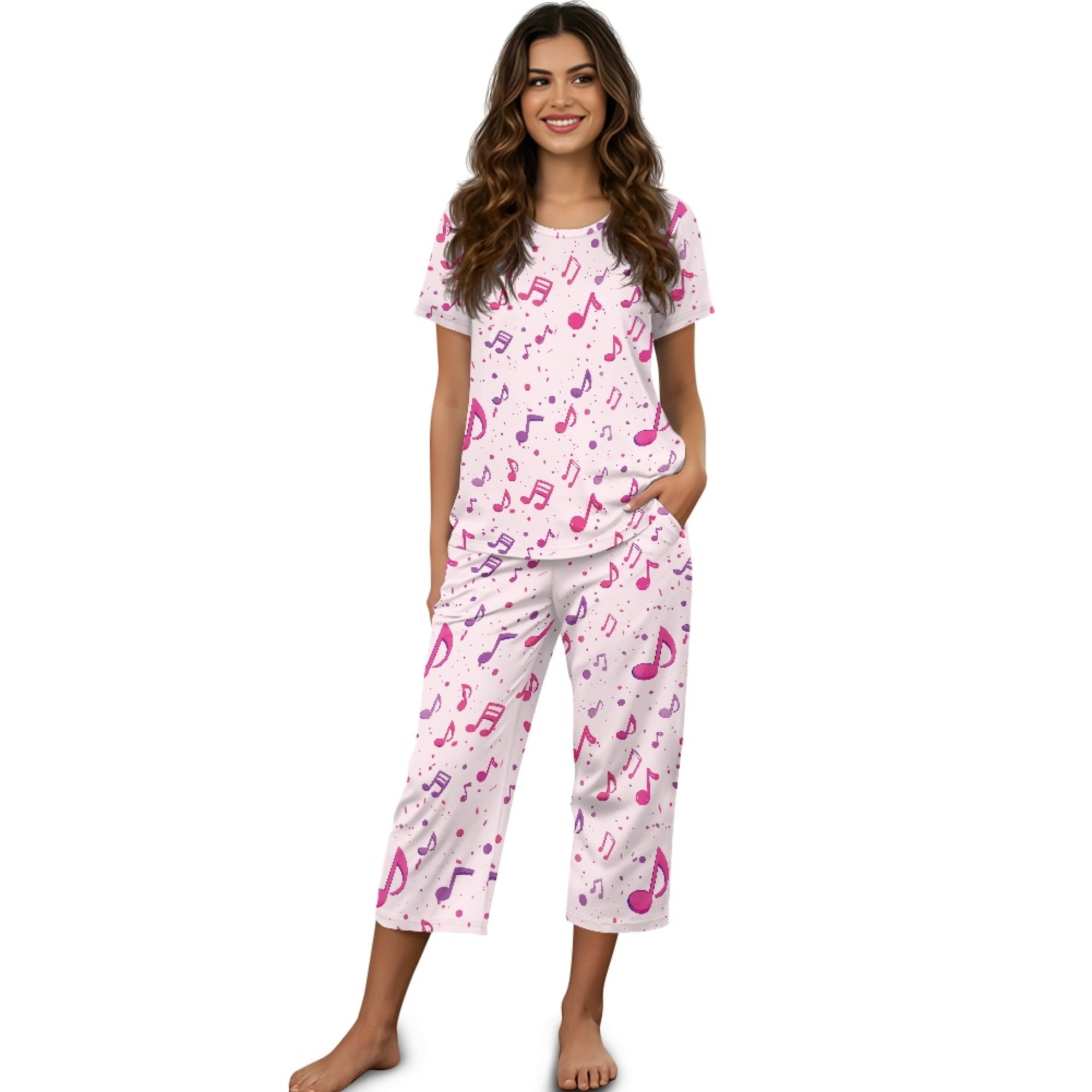 DISNIMO Musical Note Printed Women's Pajama Sets Soft Sleepwear 2 Piece ...