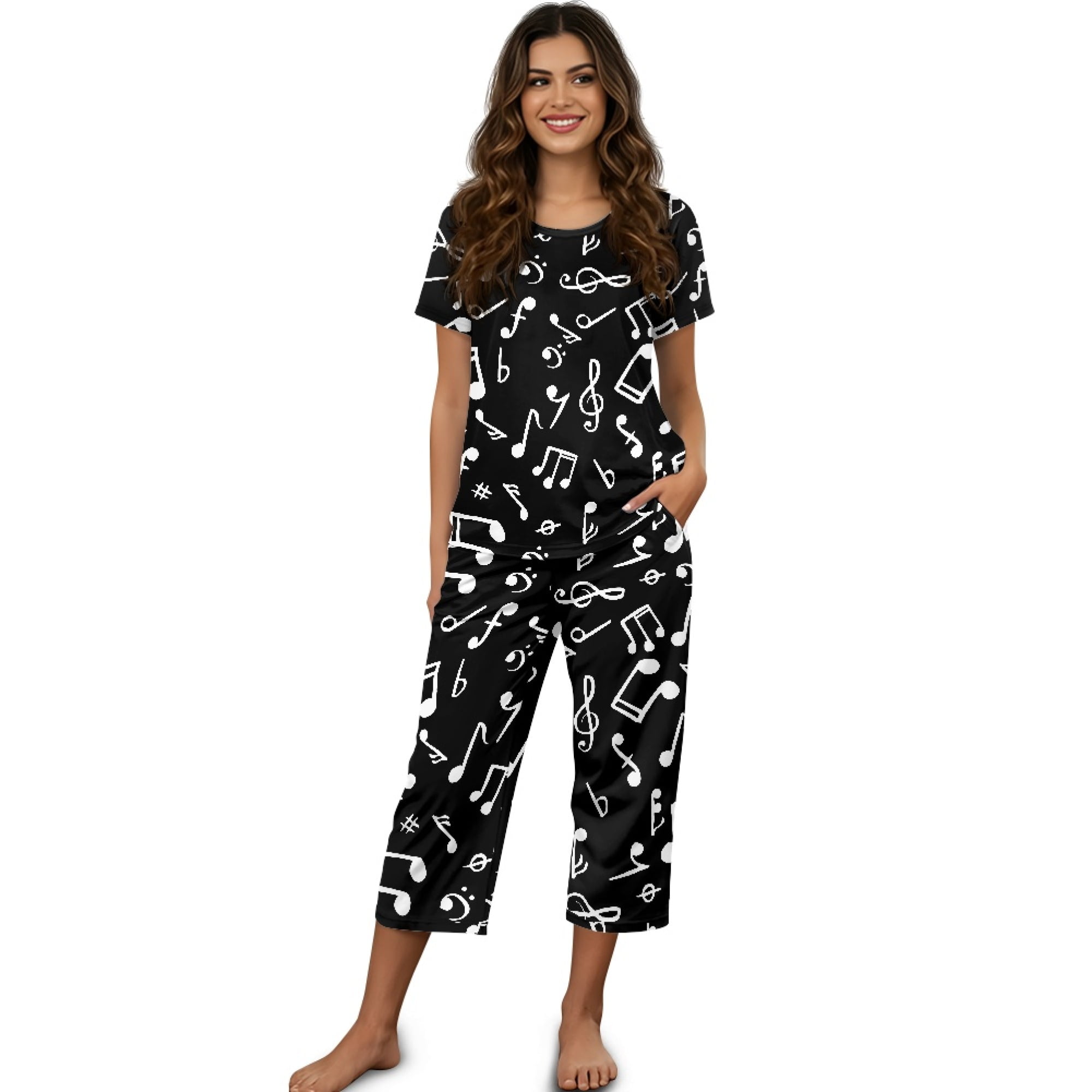 DISNIMO Musical Note Printed Women's Short Sleeve Pajama Sets Comfy ...