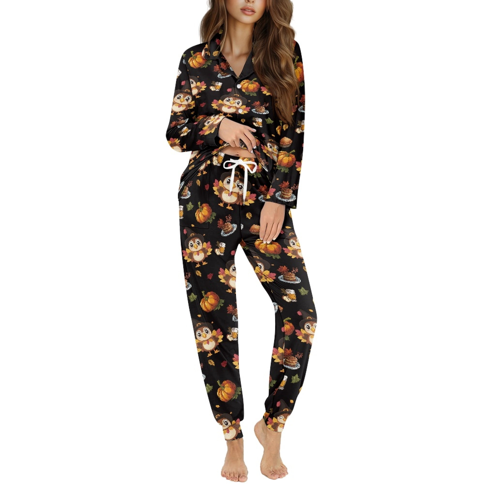 DISNIMO Owl Pumpkin Printed Fall Pajama Set for Women 2 Piece Lounge ...