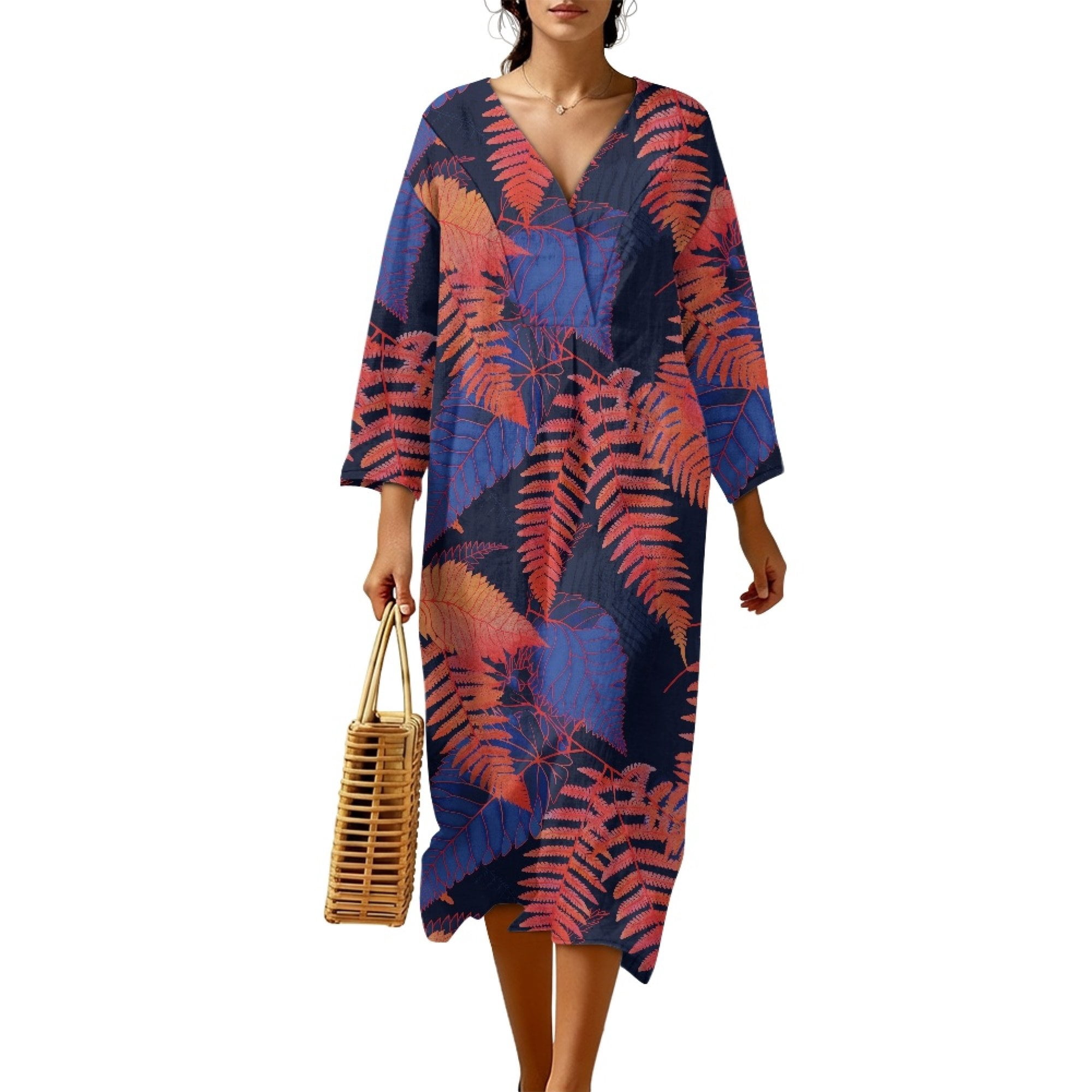 DISNIMO Palm Tree Print Dress for Women V-Neck Midi Dress Casual Loose ...