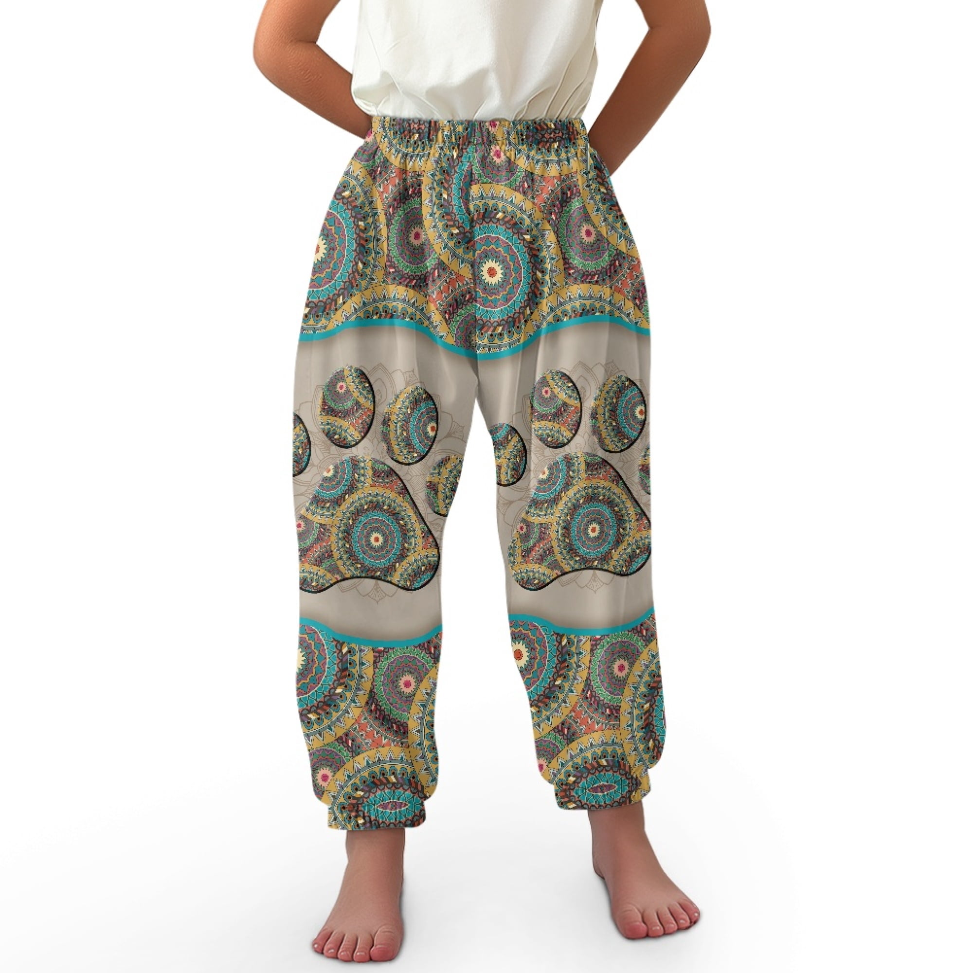 DISNIMO Paw Print Aztec Harem Pants Kids 8-12 Girls Bloomer Harem Pants ...