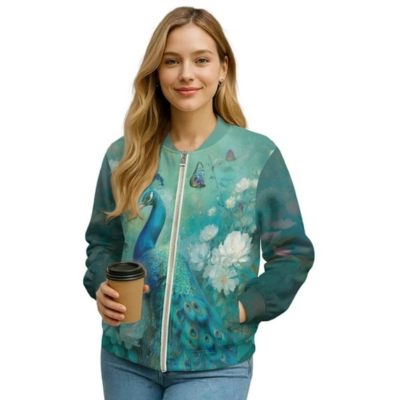 DISNIMO Peacock Flower Printed Sweatshirts for Women Zip Up Jackets ...