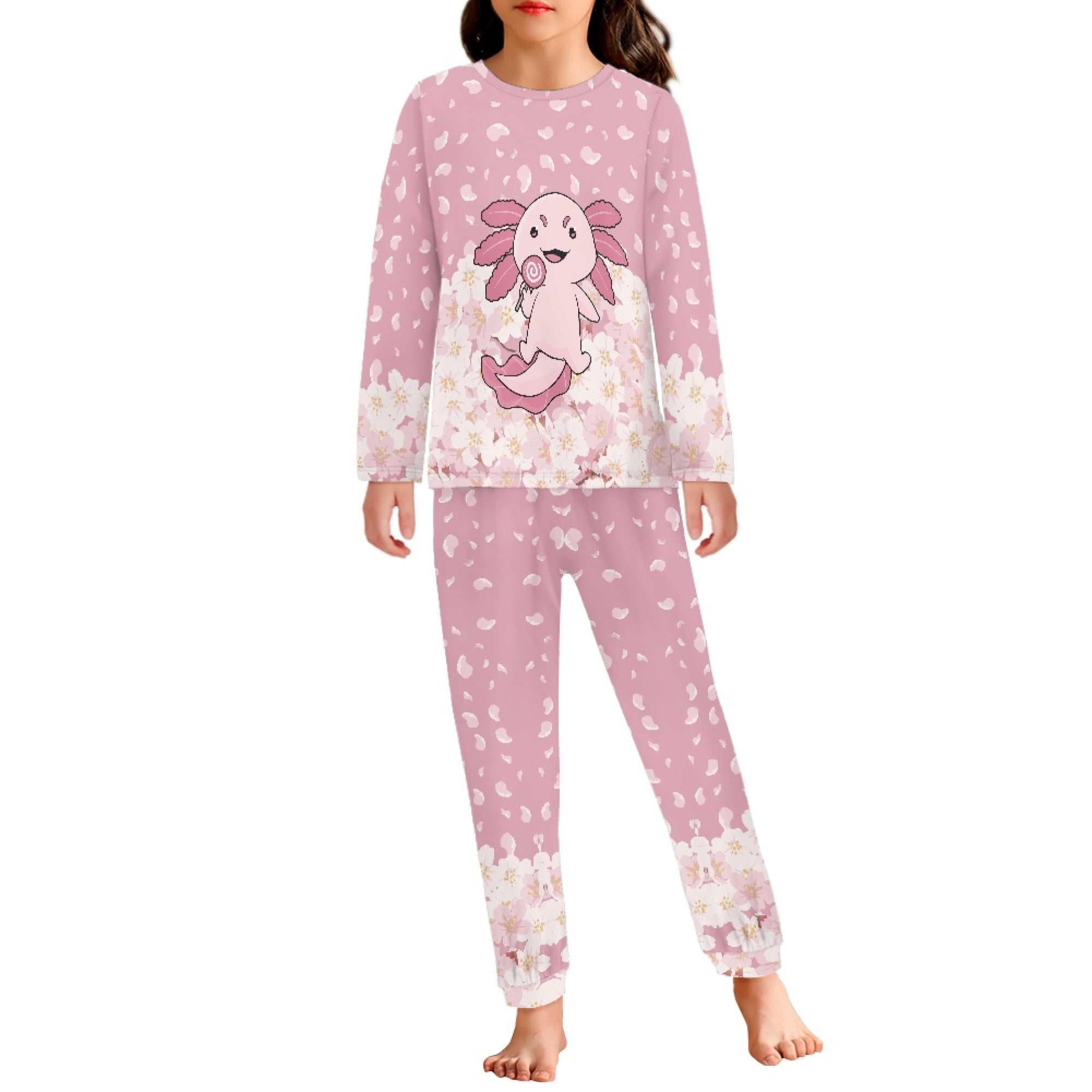 DISNIMO Pink Axolotl Cherry Pajamas Set Soft Long for Kids Ages 5-6 2 ...