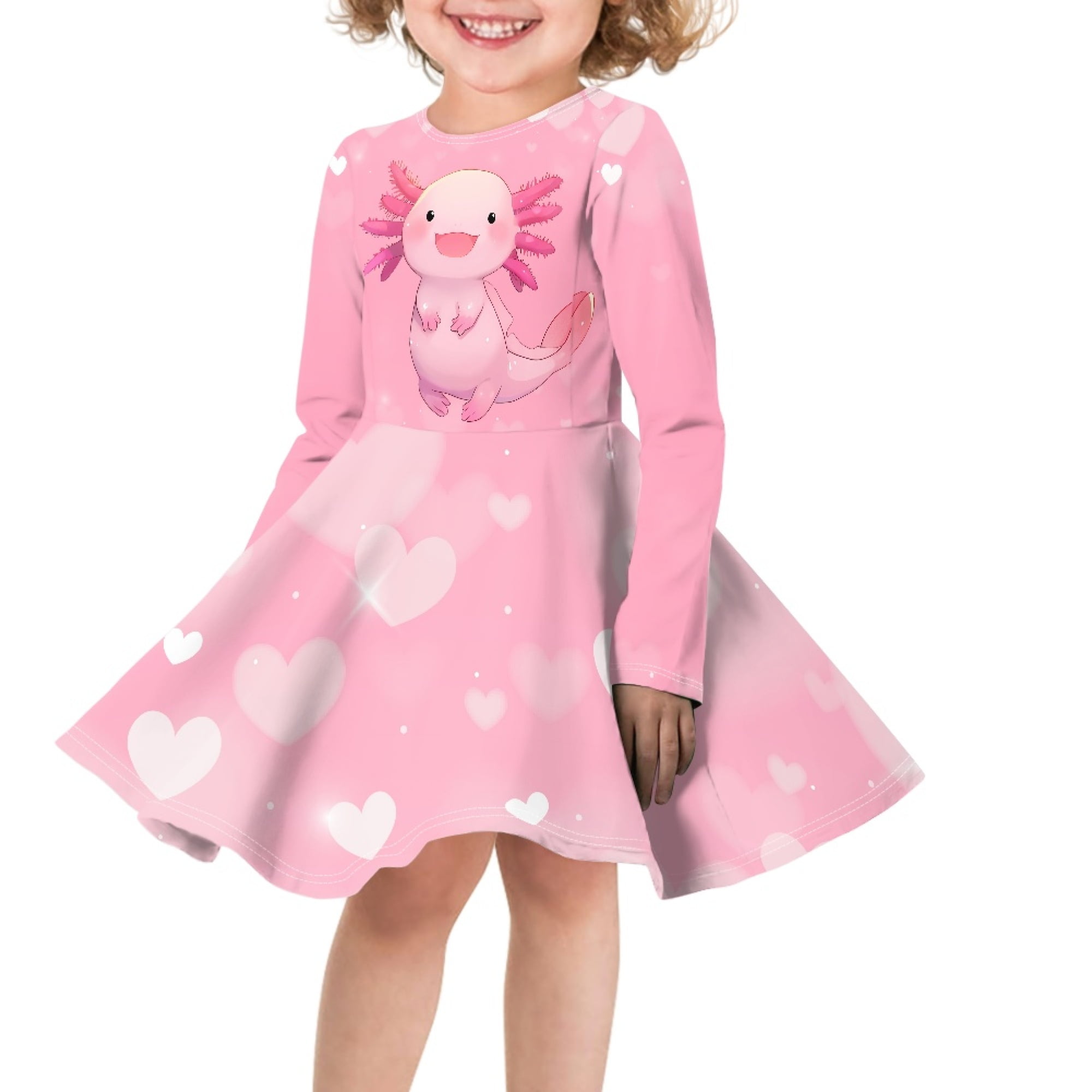 DISNIMO Pink Axolotl Dress Girls Heart Dress Long Sleeve Midi Dress Girls Green Dresses for ...