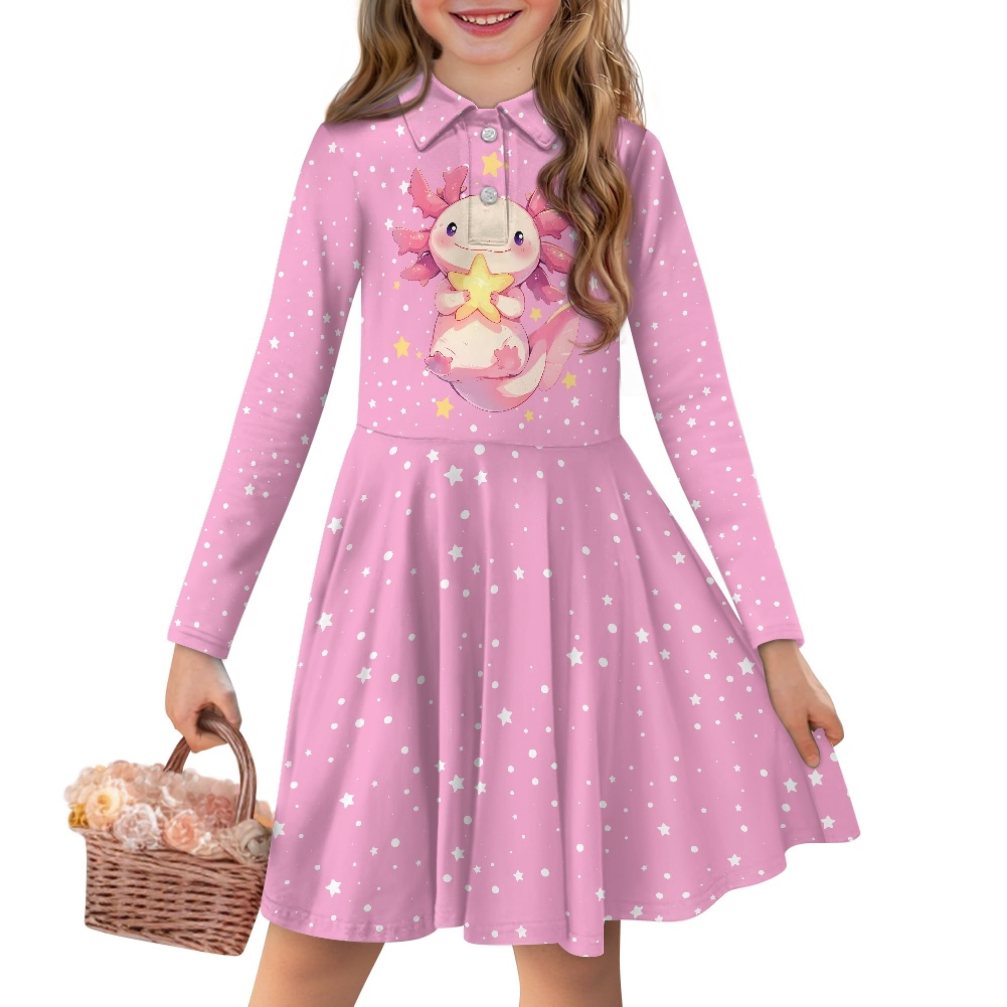 DISNIMO Pink Axolotl Dress for Girls Star Dresses Kid Pink Dress Long ...