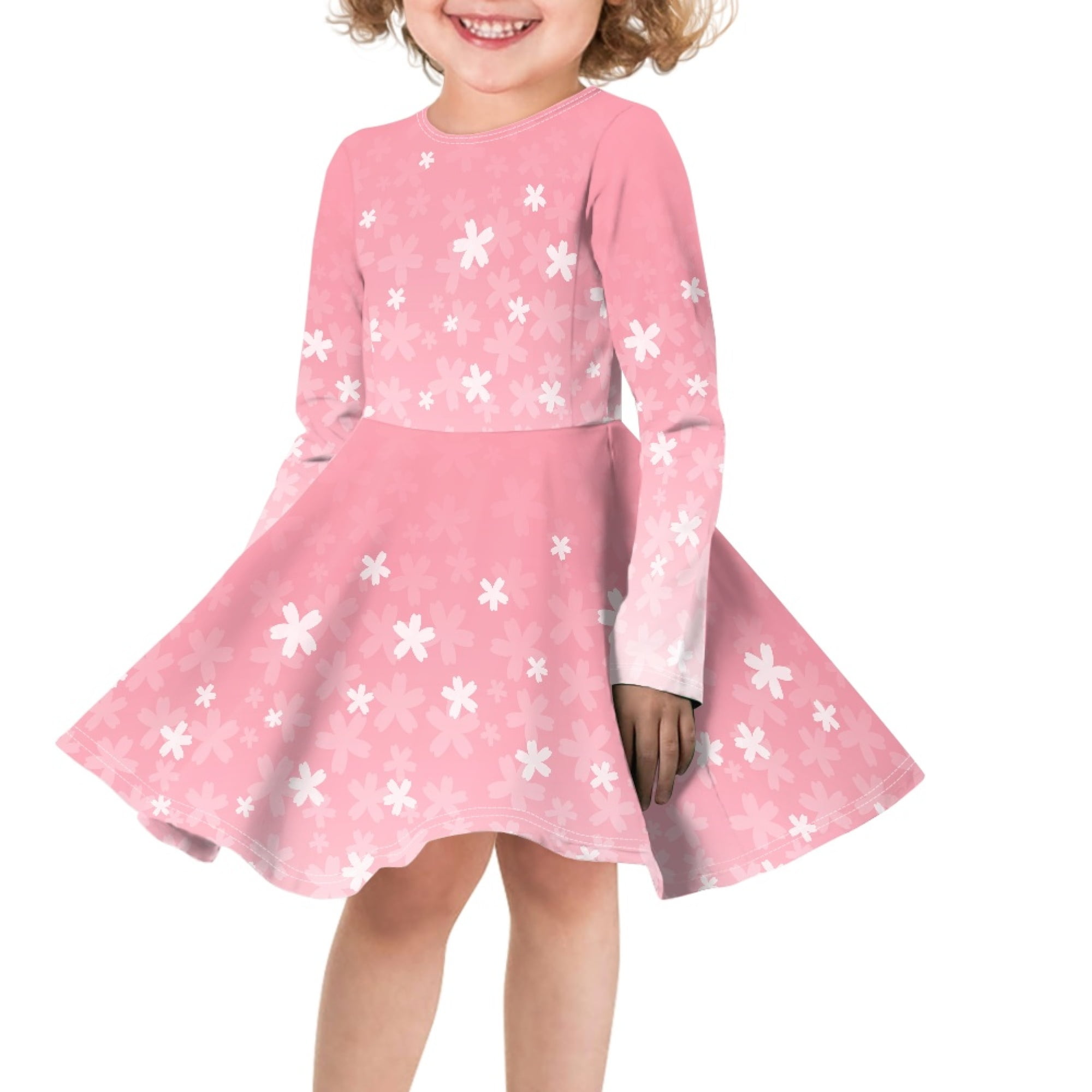 DISNIMO Pink Cherry Blossom Dress for Girls Long Sleeve Fall Dress Girls 3/4 Floral Dress Casual ...