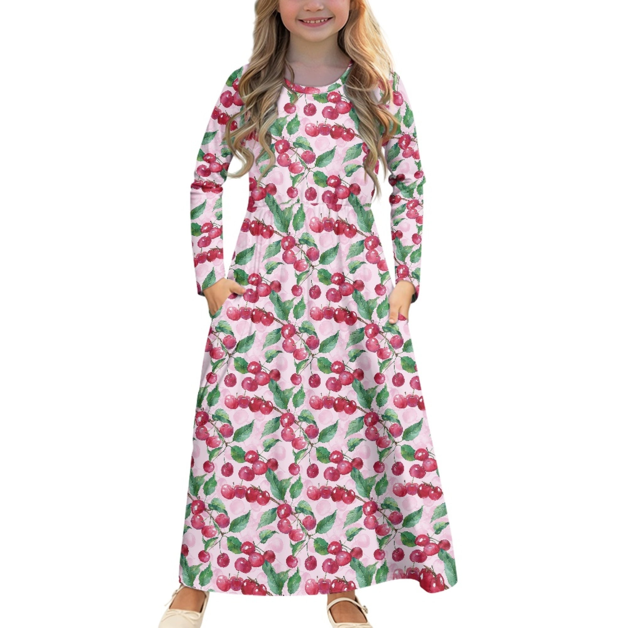DISNIMO Pink Cherry Girls Dresses Long Sleeve Dress for Girls 11-12 Dress with Sleeves for Kids ...