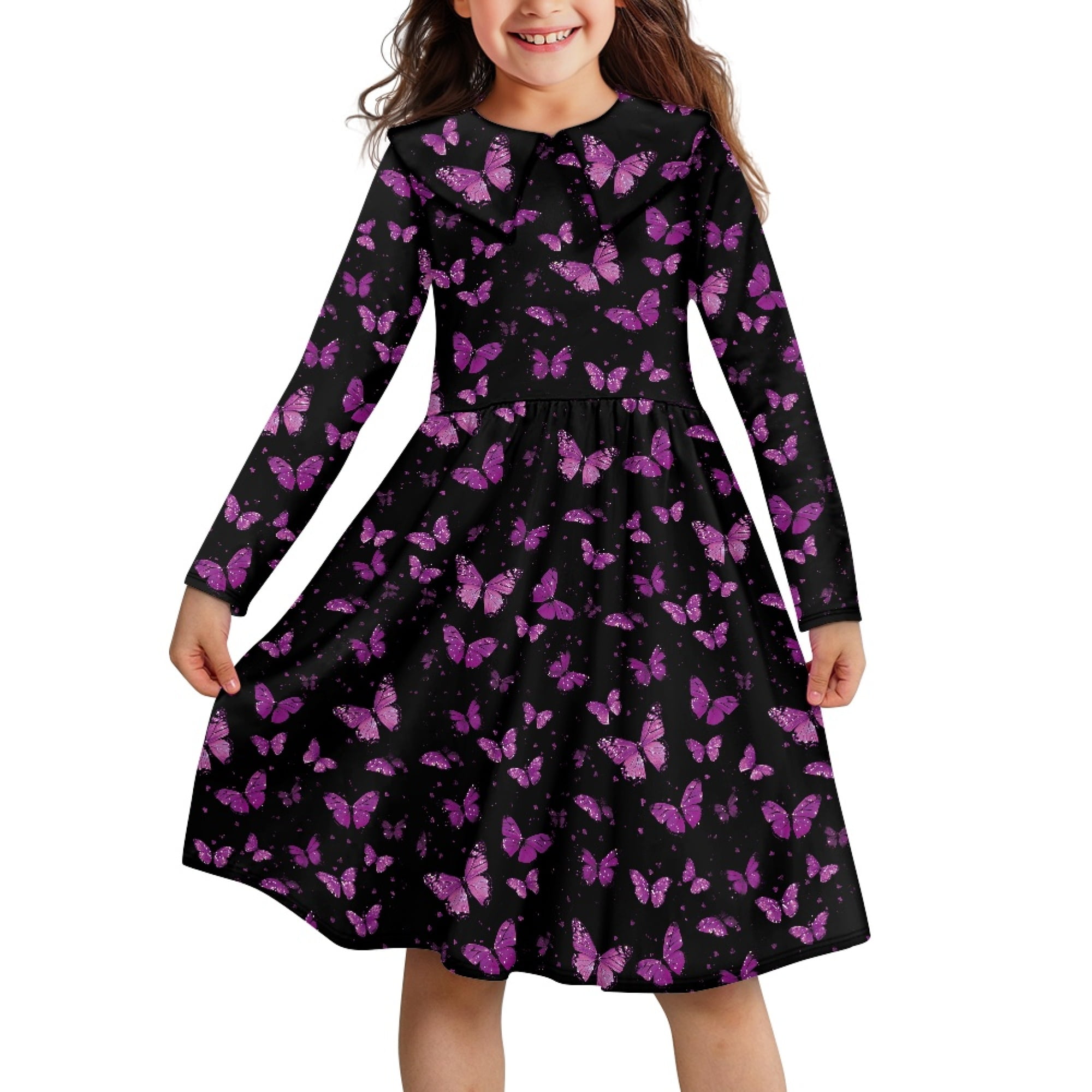 DISNIMO Purple Butterfly Dress for Girls Long Sleeve Midi Dress Kids Girl Dresses 13-14 Years ...