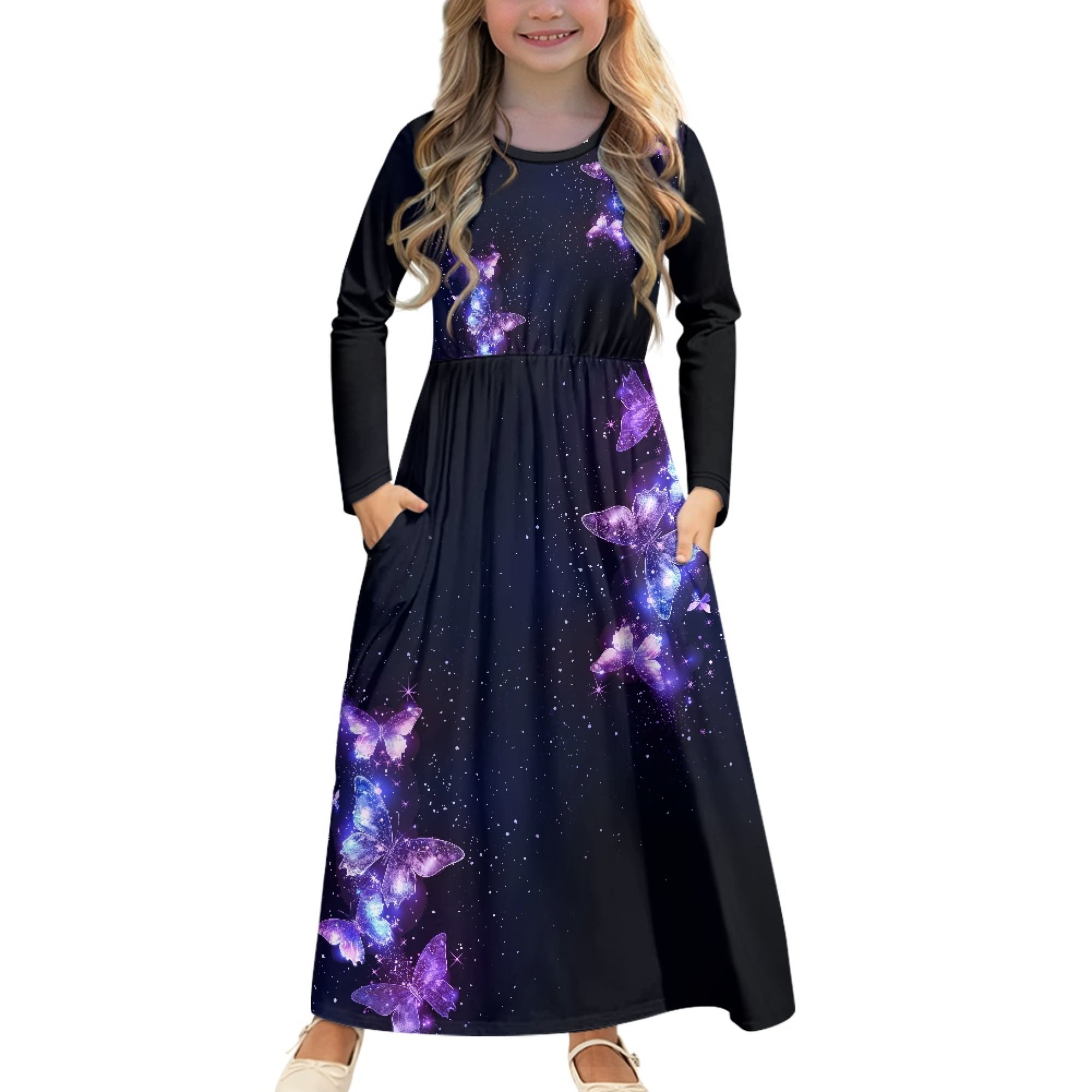 DISNIMO Purple Butterfly Dress Long Sleeve for Girls 5-6 Dresses for Kids Long Sleeve Dresses ...
