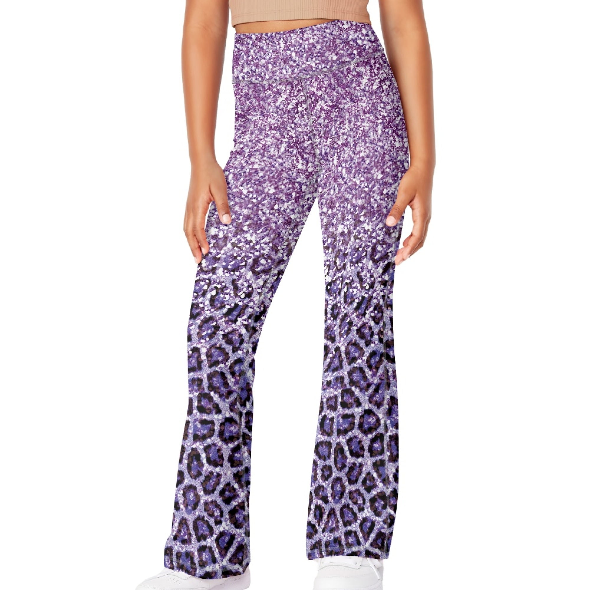 DISNIMO Purple Leopard Print Girls Flare Leggings Bell Bottoms for Kids ...
