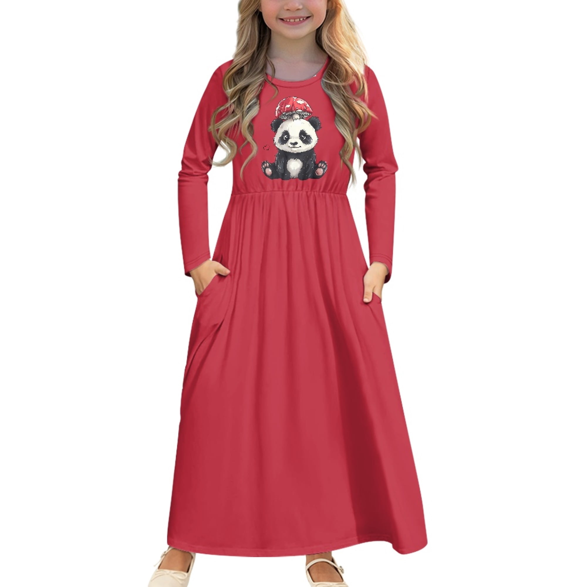 DISNIMO Red Panda Mushroom Kids Dress Long Sleeve Lightweight Girls ...