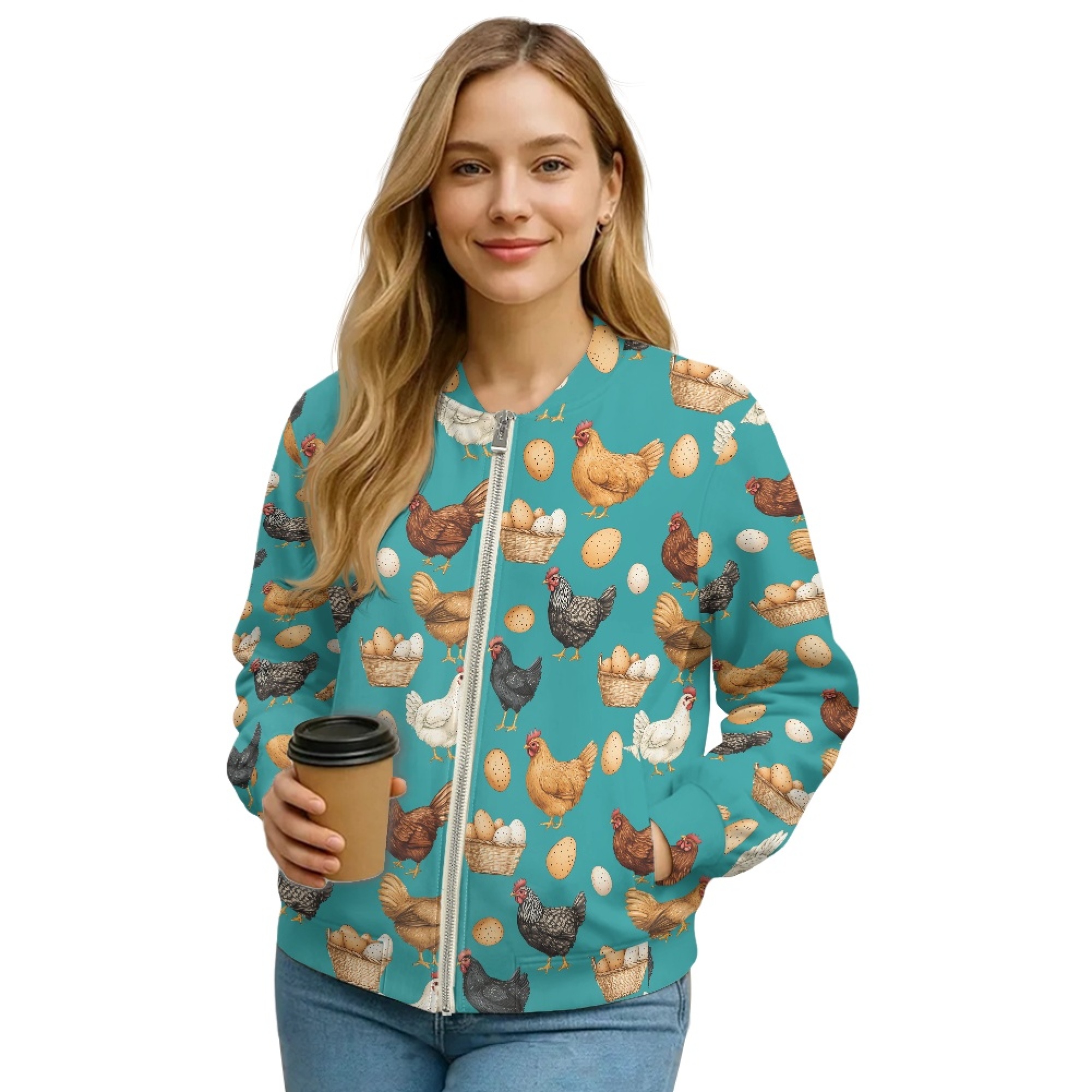 DISNIMO Rooster Egg Printed Sweatshirts for Women Casual Jackets Long ...