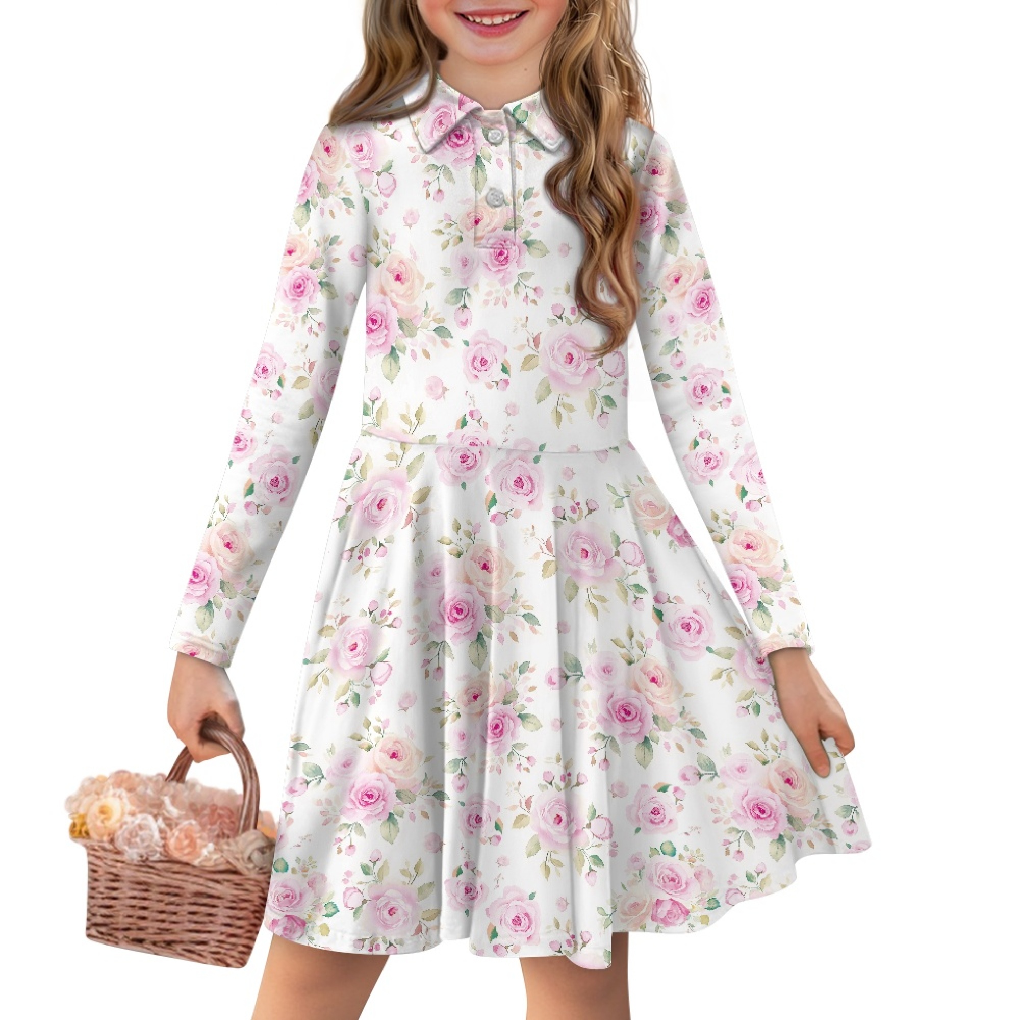 DISNIMO Rose Dress for Girls Dress with Flowers Kids Skater Dresses for Children Fall Outfits ...