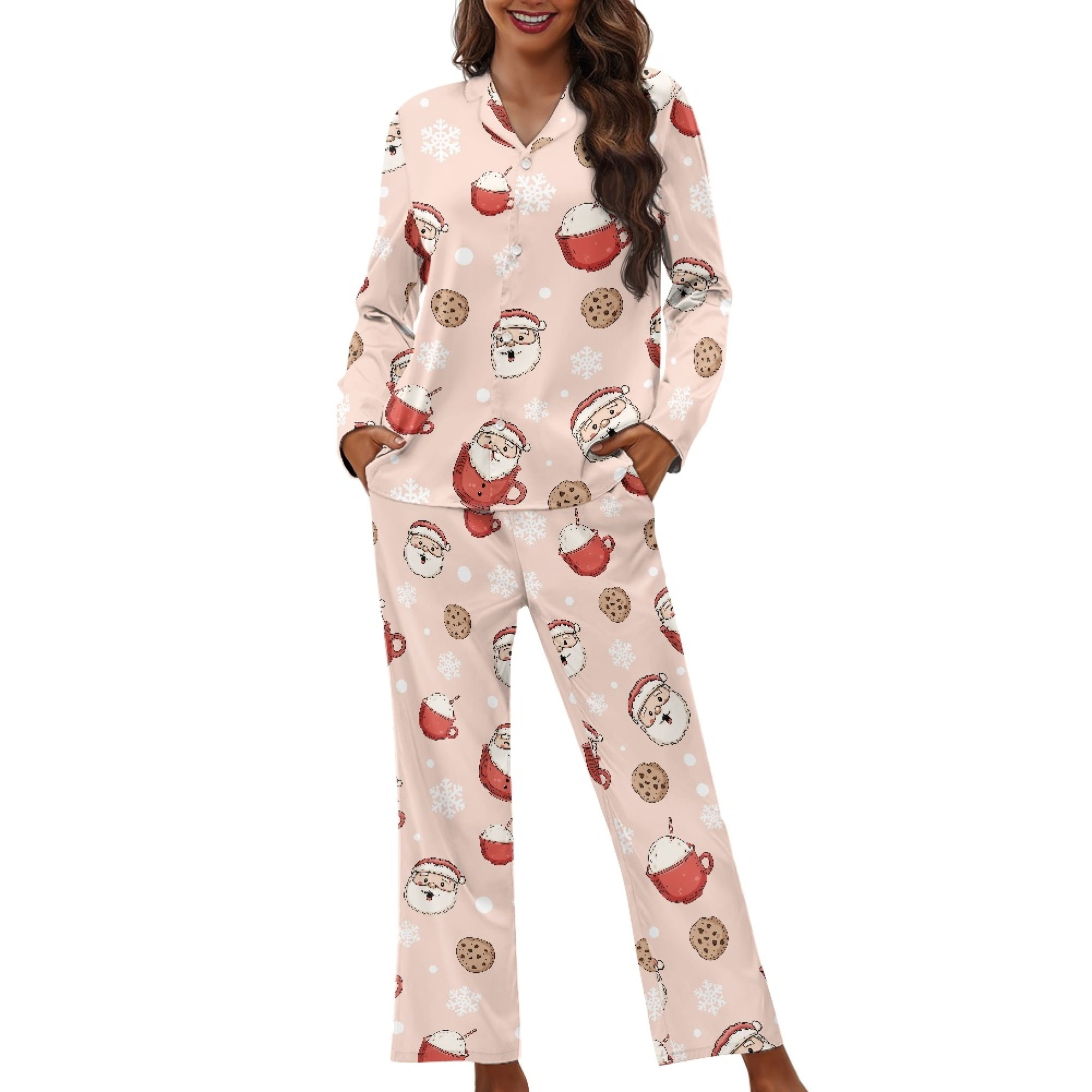 DISNIMO Santa Claus Snowflake Printed Women Two Piece Pajama Sets Long ...