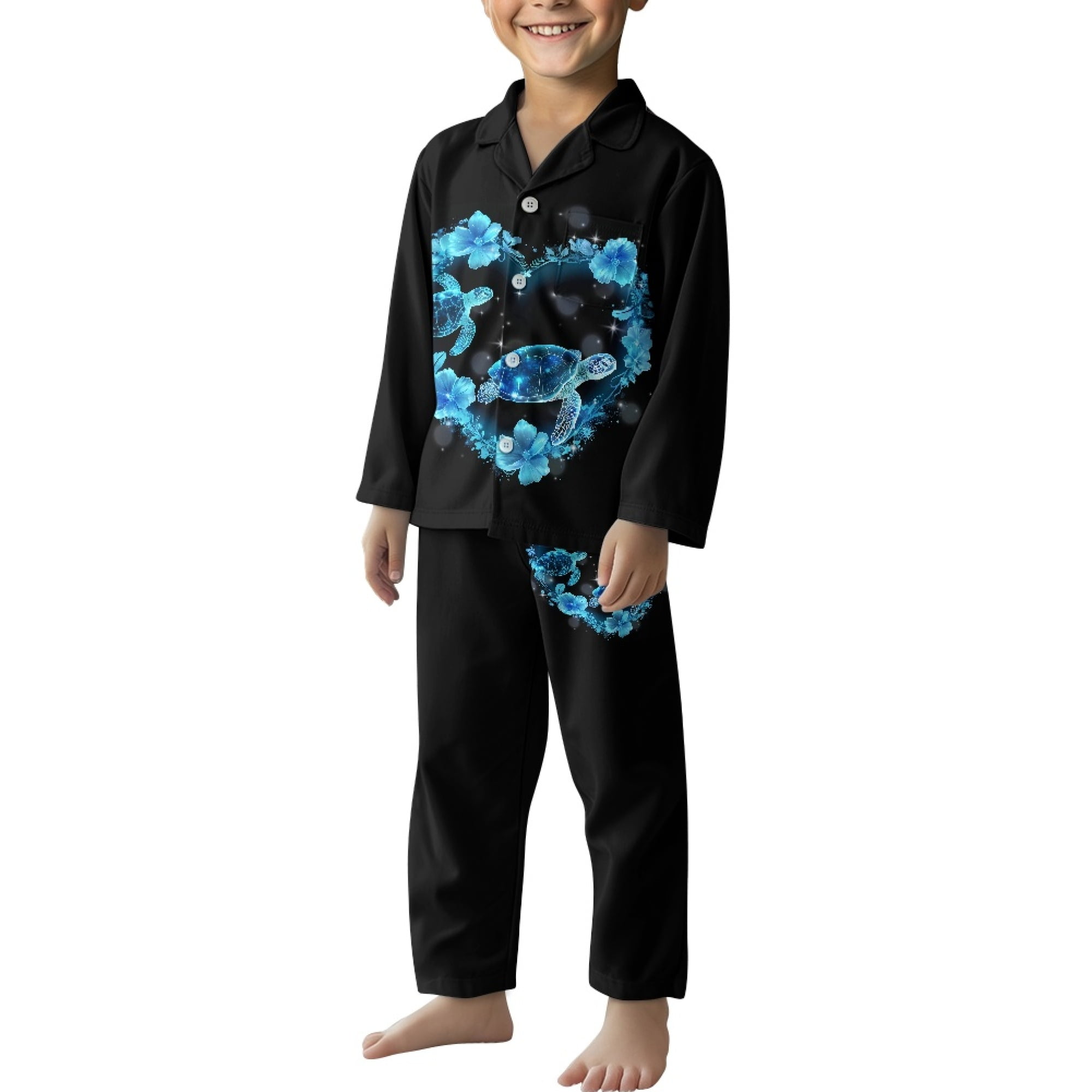 DISNIMO Sea Turtle Flower Pjs for Kids Button Pajamas for Boys Long ...