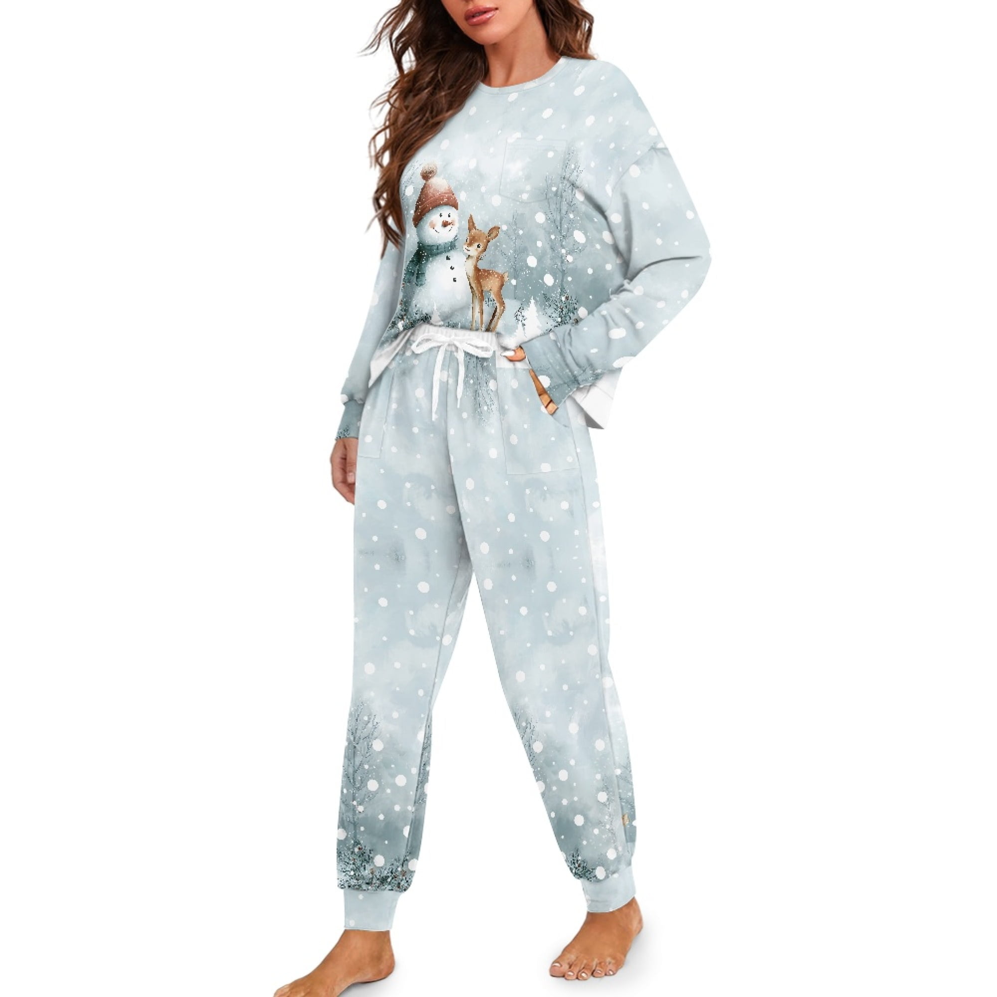 DISNIMO Snowman Deer Printed Womens Pajama Sets 2 Piece Pj Sets Long ...