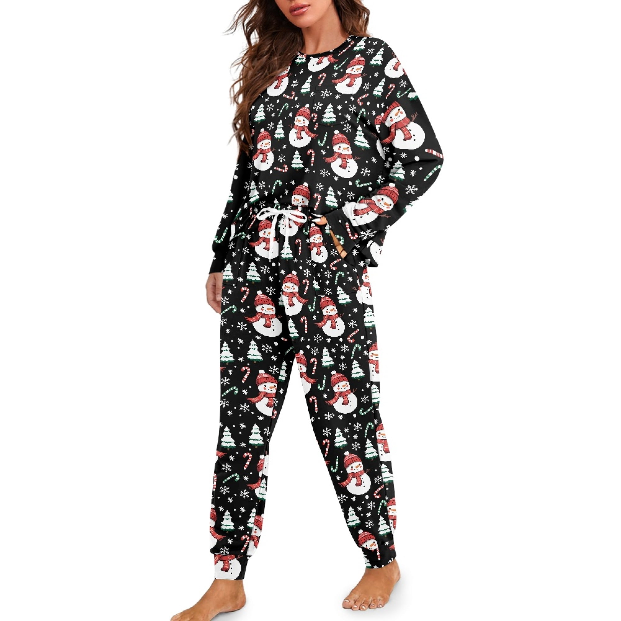 DISNIMO Snowman Snowflake Printed Women's 2 Piece Lounge Sets Long ...