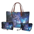 DISNIMO Starry Wolf Print Handbag and Wallet Set with Cosmetic Bag ...