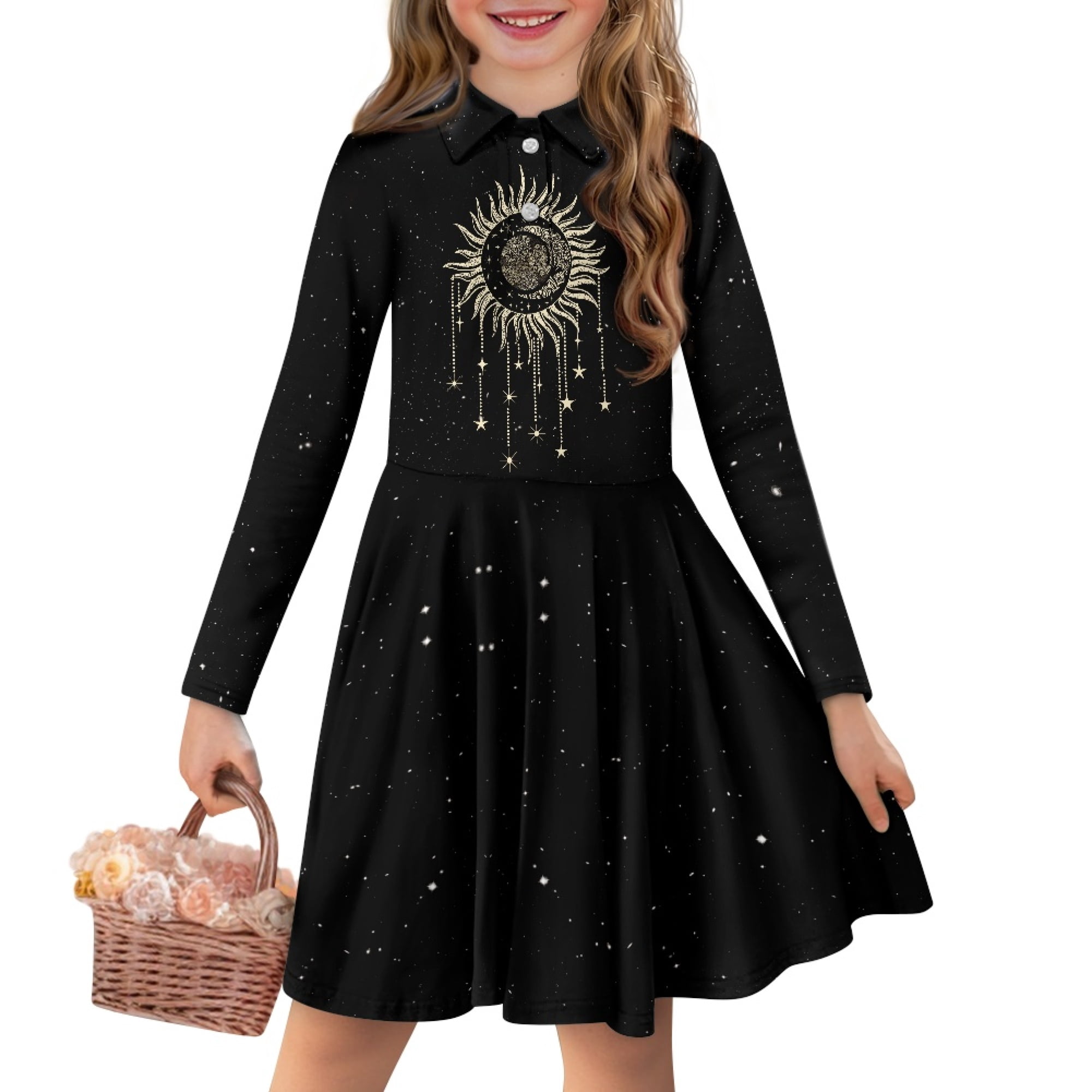 DISNIMO Sun Print Dress Kids Galaxy Dress for Girls Star Dress Girl ...