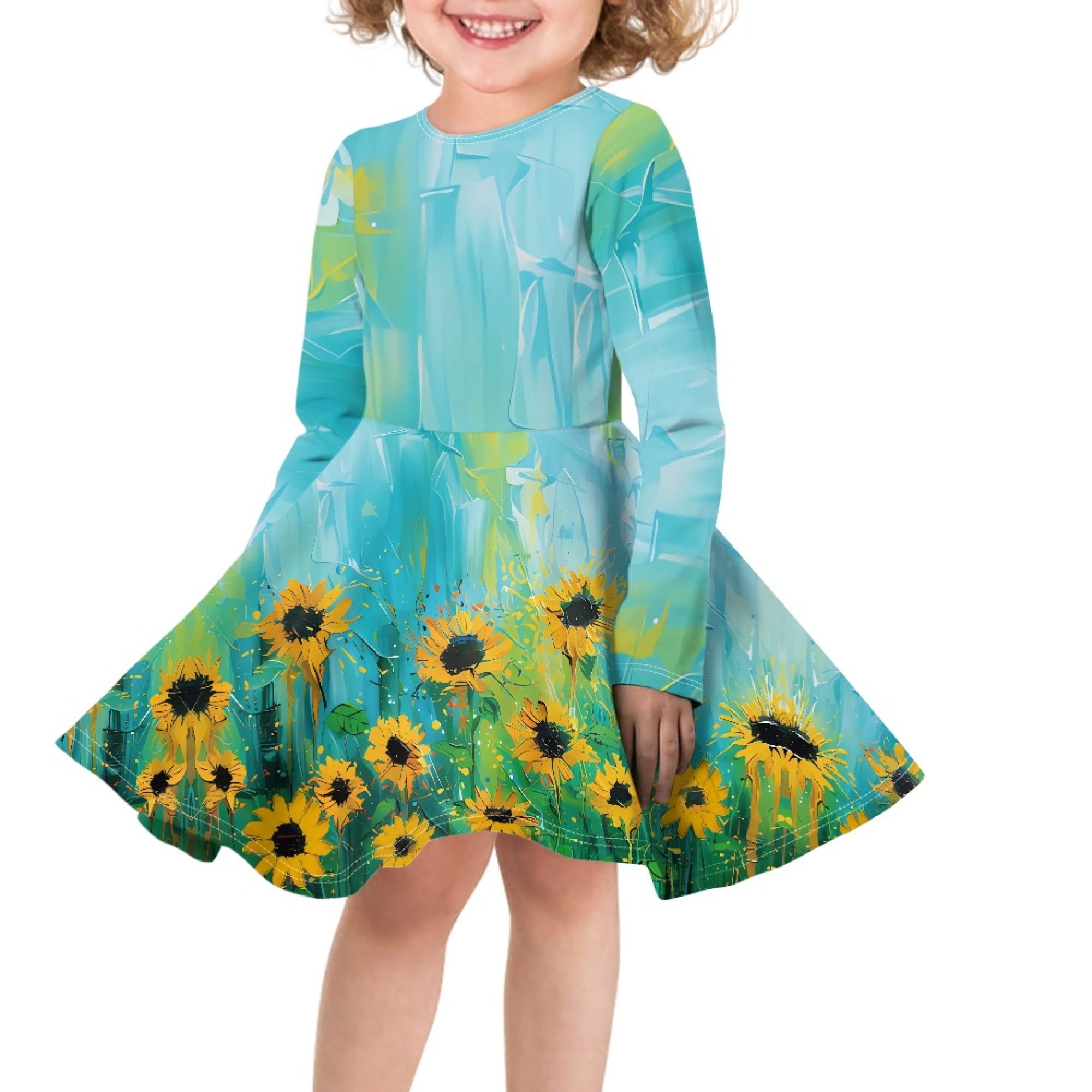 DISNIMO Sunflower Dress for Girls Vintage Floral Dress Kids 11-12 Dresses Long Sleeve Kids ...