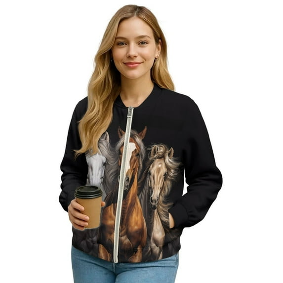 DISNIMO Sweatshirts for Women Horse Printed Jackets Zip Up Outwear Long ...