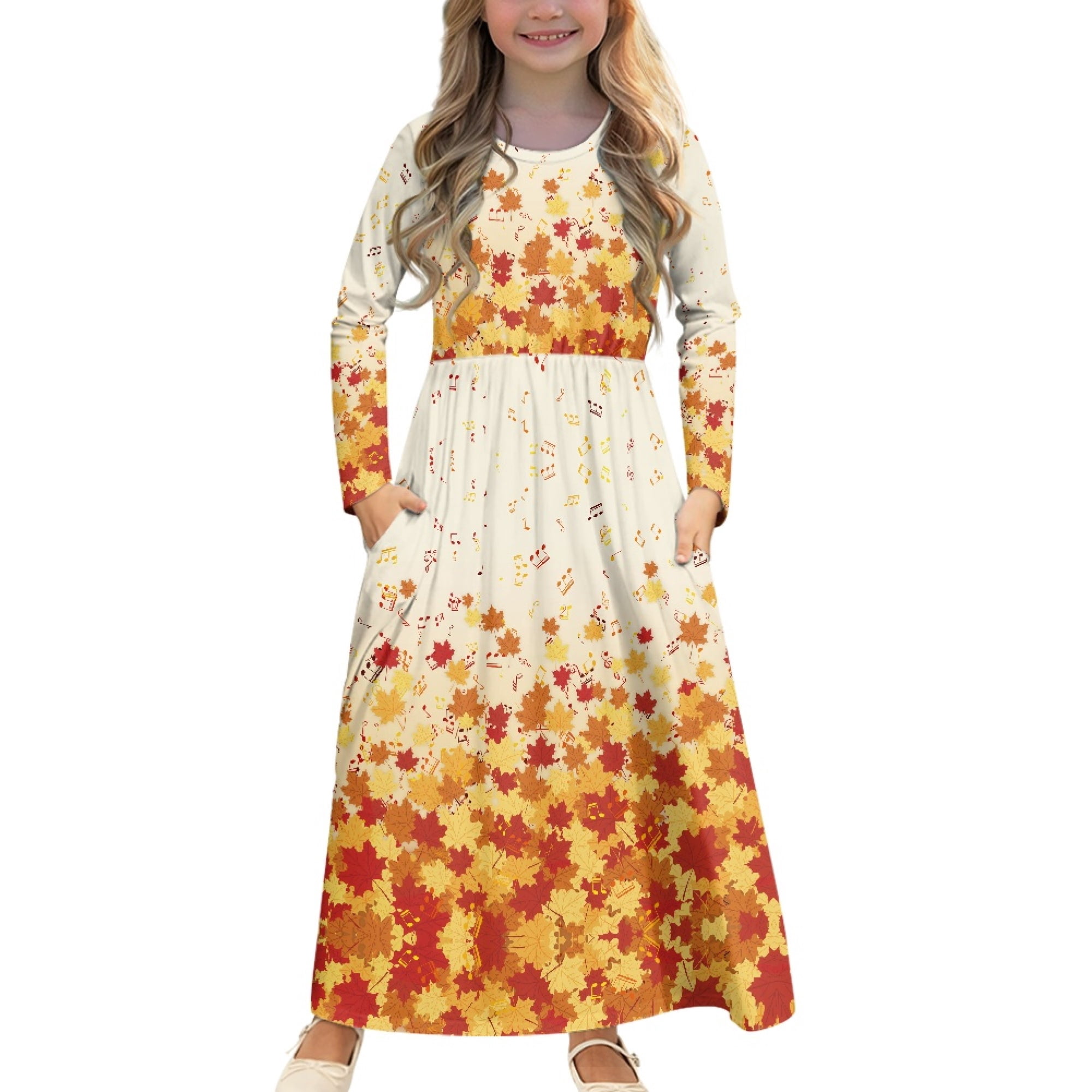 DISNIMO Thanksgiving Maple Leaf Dresses for Girls 5-6 Long Sleeve ...