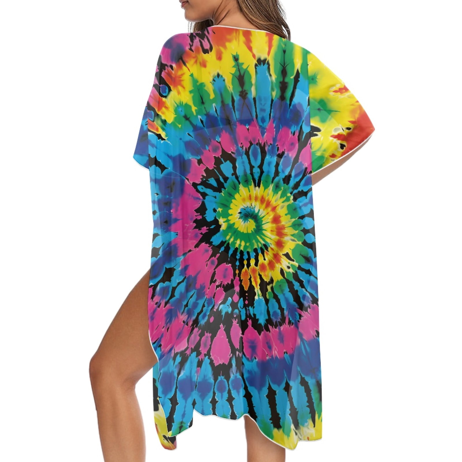DISNIMO Tie Dye Print Beach Cover Up for Women Open Front Swimsuit for ...