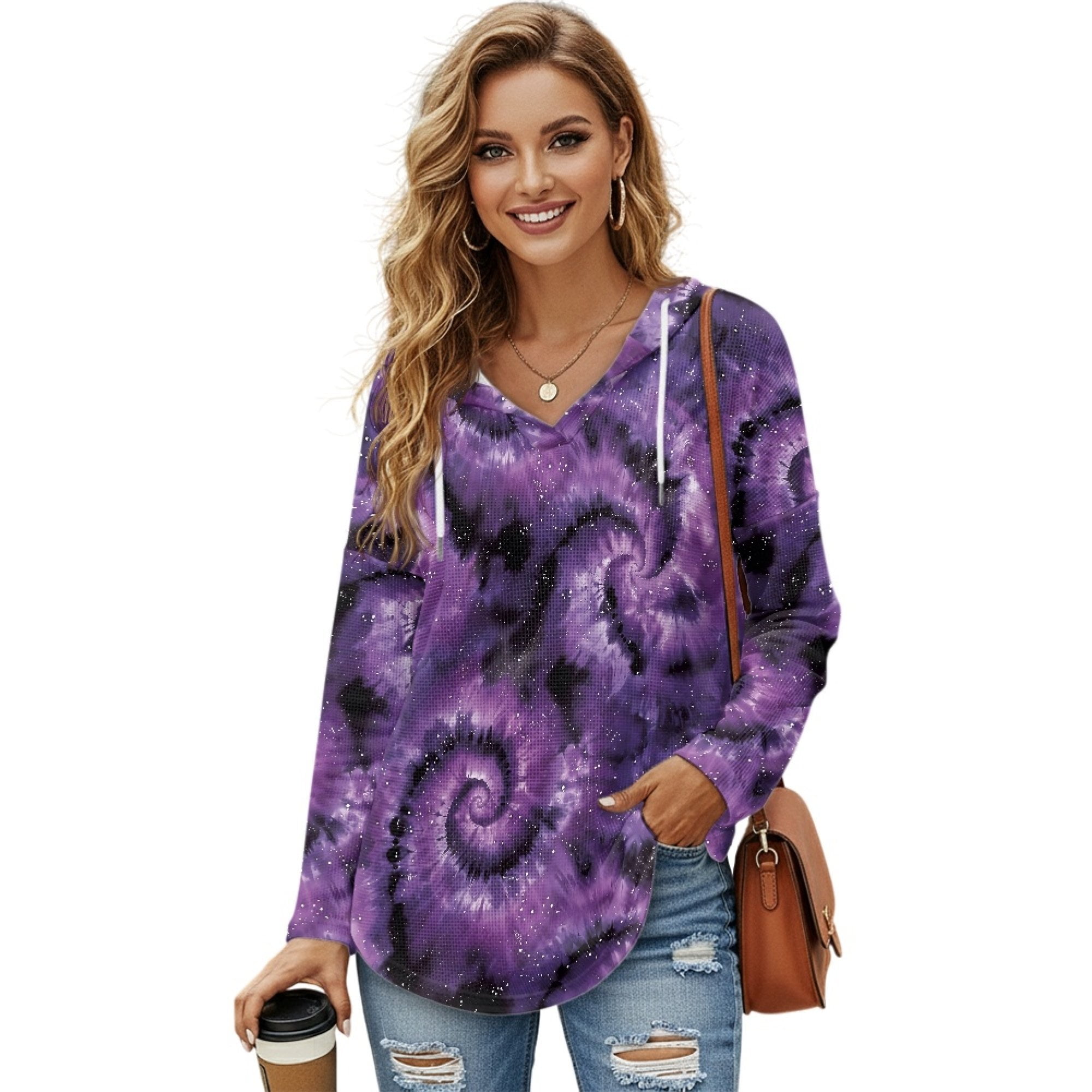 DISNIMO Tie Dye Printed Hoodies for Women Waffle Sweatshirts Long ...