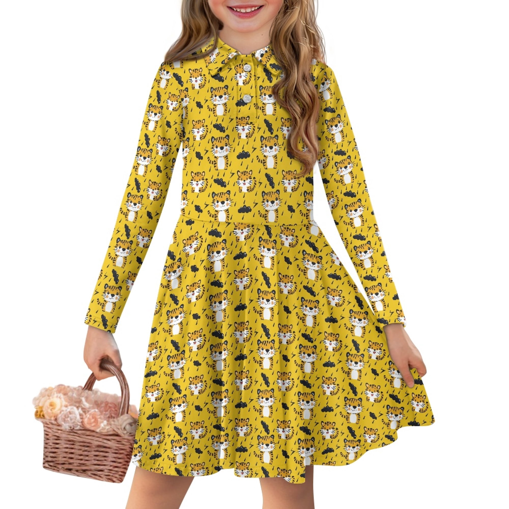 DISNIMO Tiger Dress Girls 5-6 Year Old Girl Dresses with Collar Dresses ...