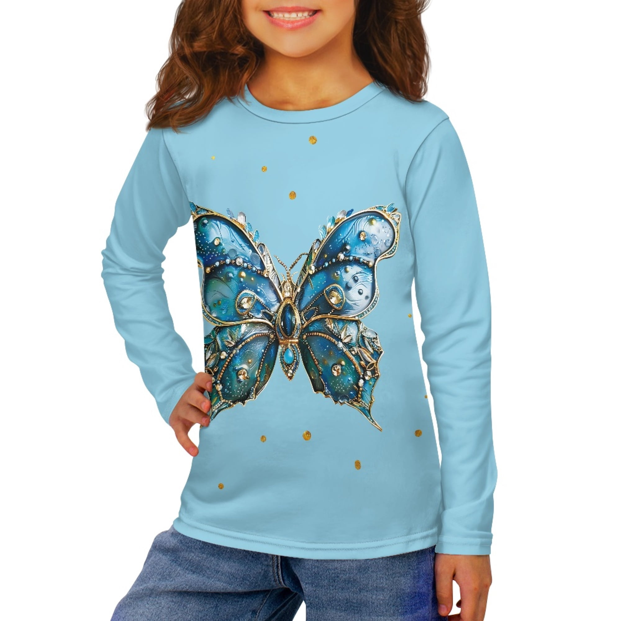 DISNIMO Vintage Butterfly Long Sleeve Shirt for Girls Kids Crew Neck ...