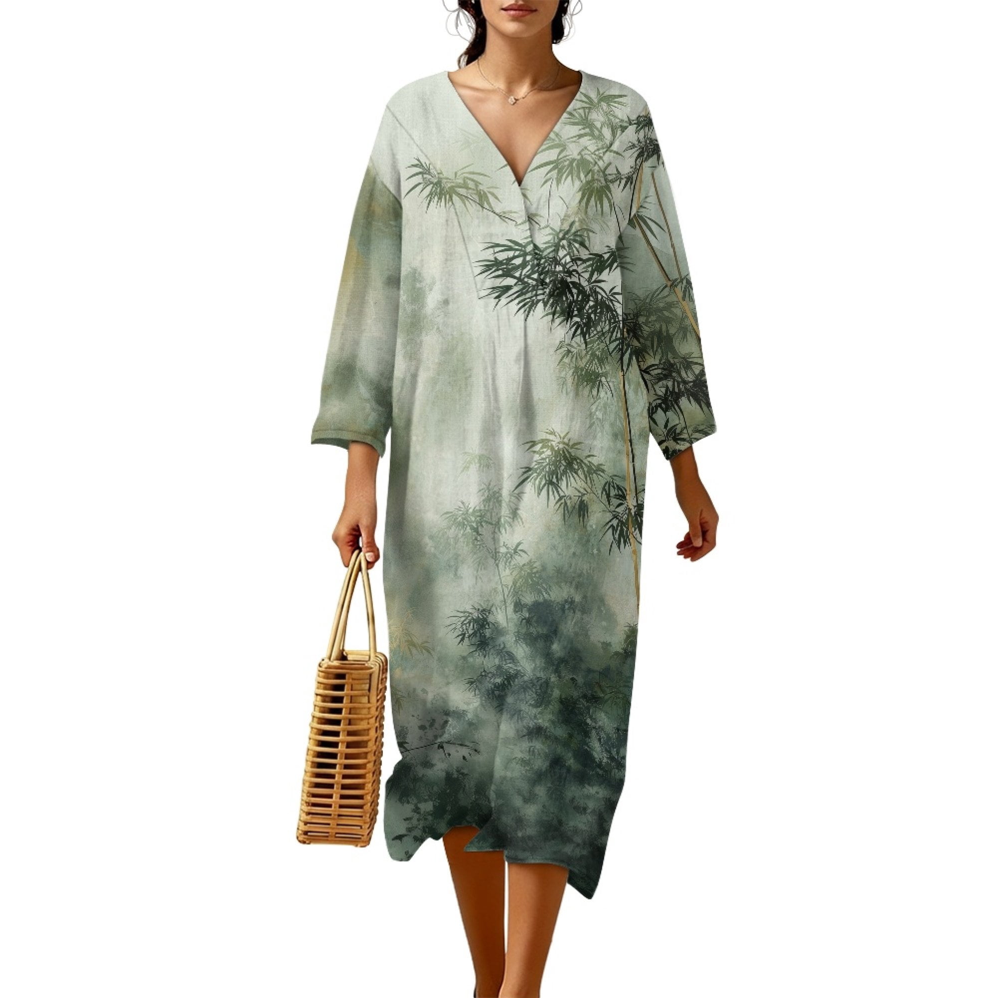 DISNIMO Women's Linen Style Dress Ink Wash Painting Printed Summer ...