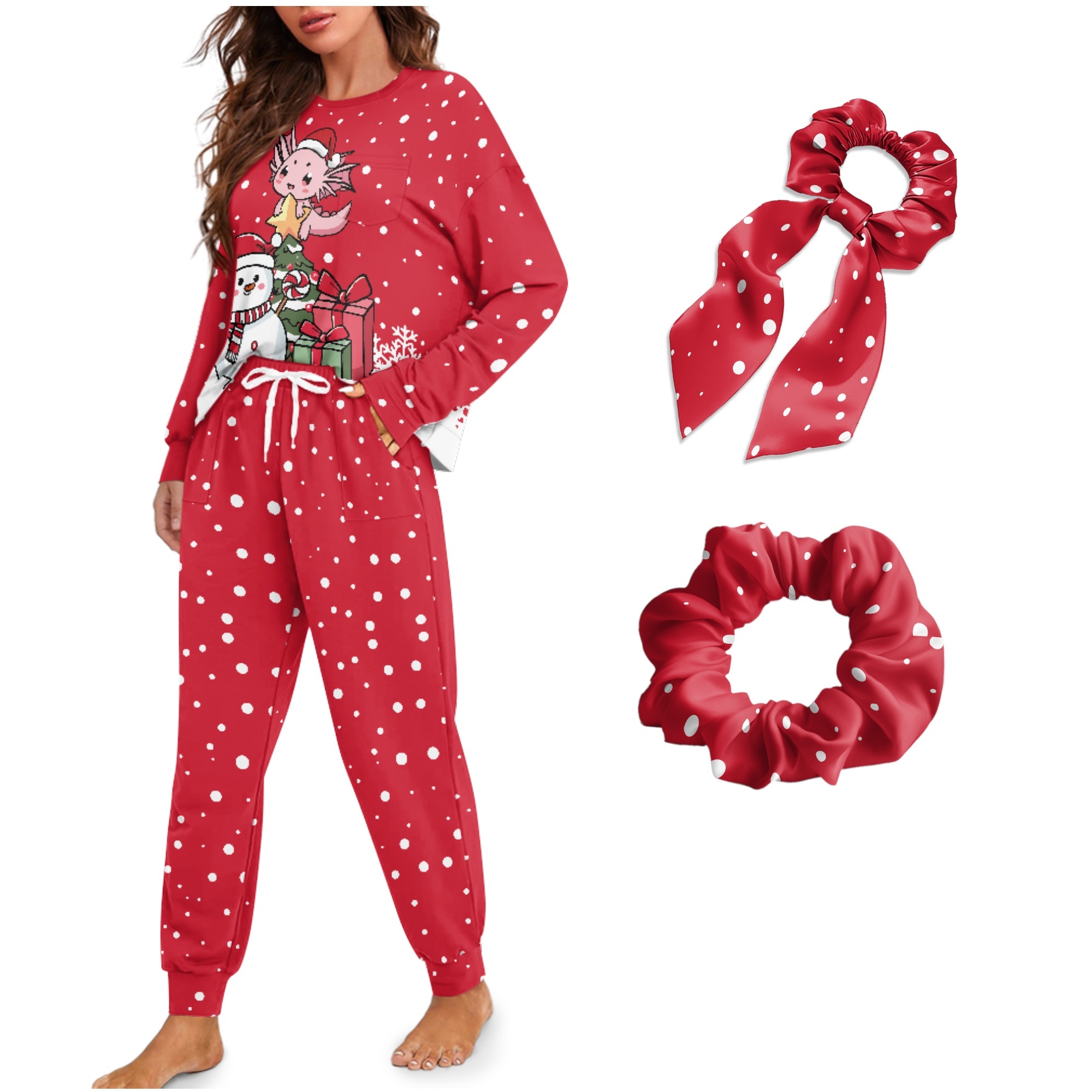 DISNIMO Women's Pajama Sets Christmas Snowman Axolotl Printed 4 Piece ...