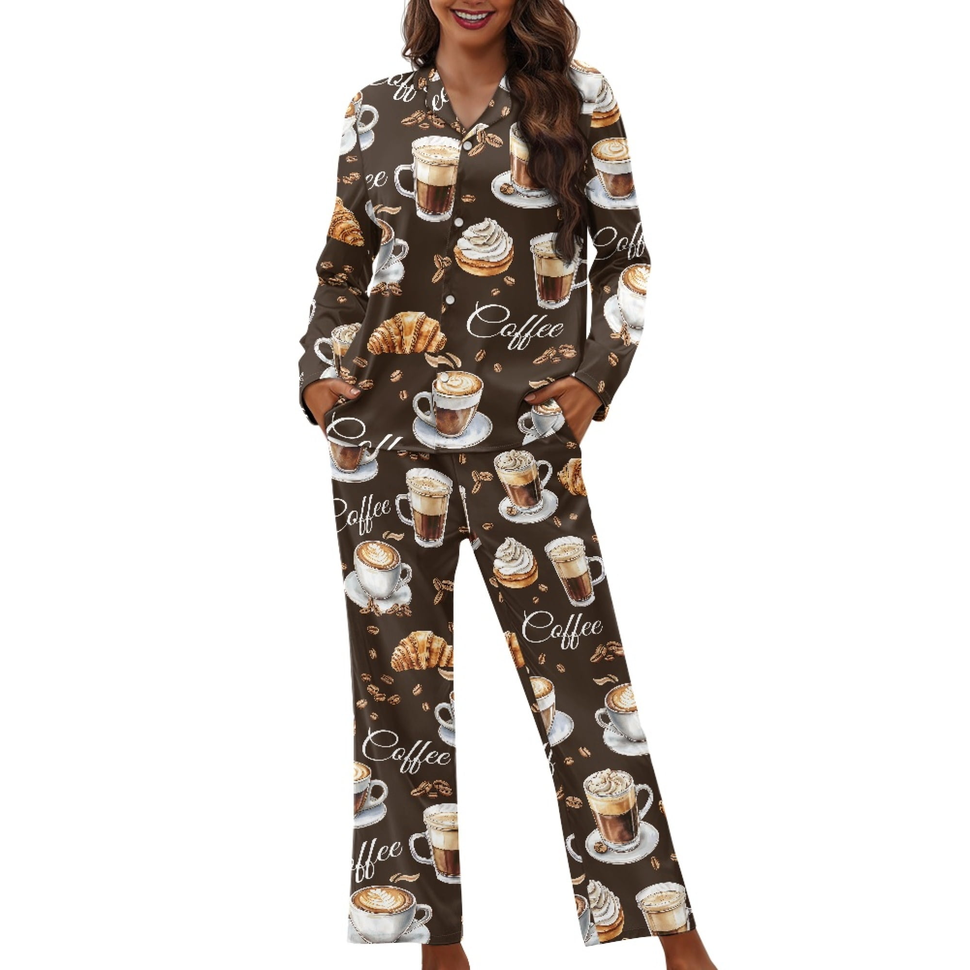 DISNIMO Women's Pajama Sets Coffee Printed 2 Piece Pj Lounge Sets with ...