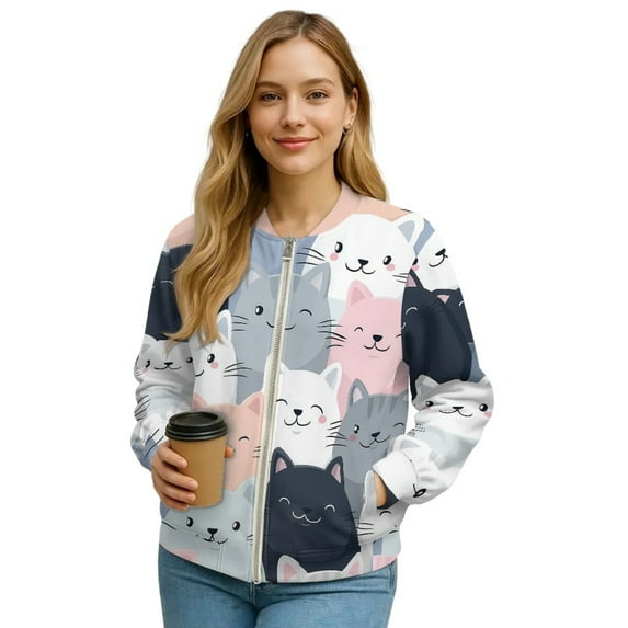 DISNIMO Women's Zip Up Sweatshirt Cartoon Cat Printed Jackets Zip Up ...