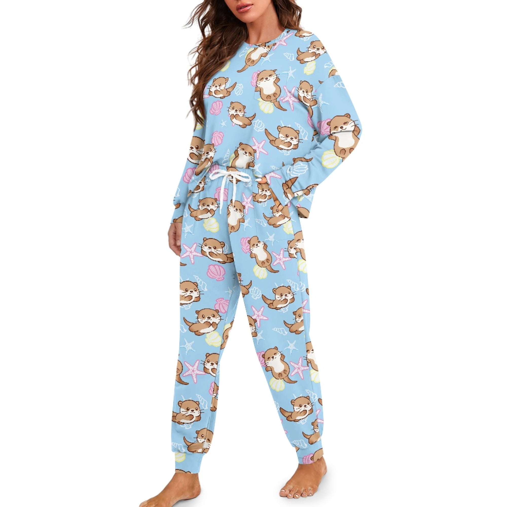 DISNIMO Womens 2 Piece Pajama Sets Otter Starfish Printed Long Sleeve ...