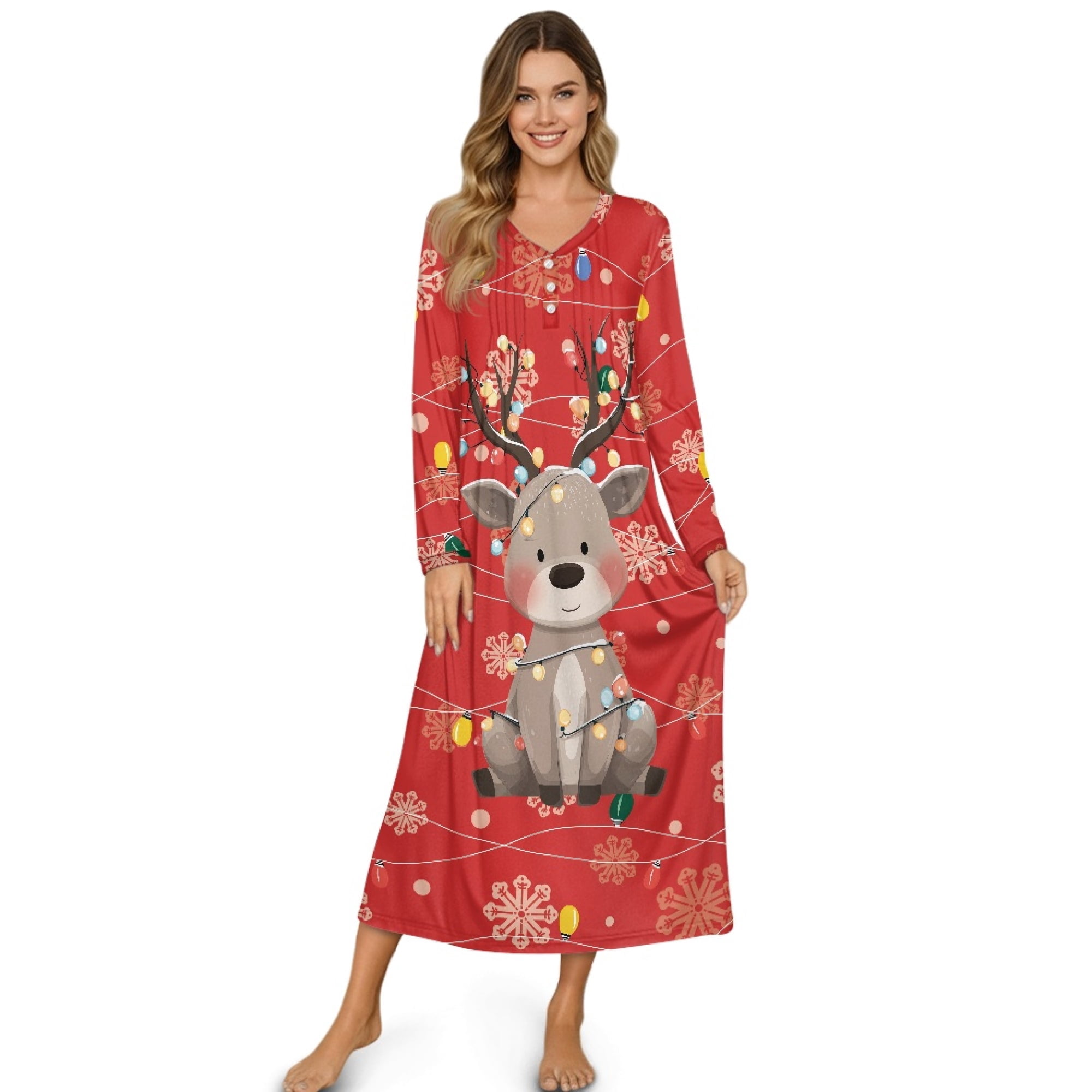 DISNIMO Womens Long Sleeve Nightgowns Christmas Deer Printed Soft ...