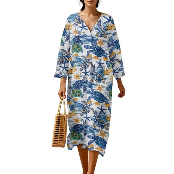 DISNIMO Womens Summer Dresses Sea Turtle Starfish Print Casual Loose ...