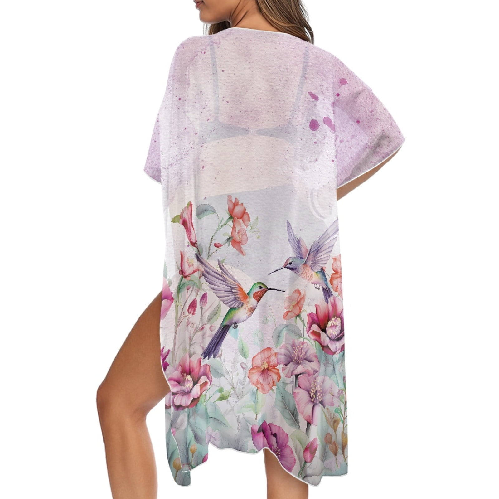 DISNIMO Womens Swimsuit Cover Up with Hummingbird Flower Print Long ...