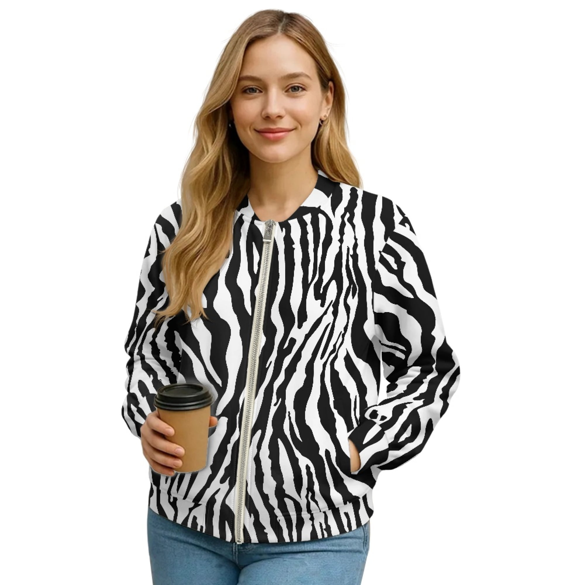 DISNIMO Zebra Stripe Printed Sweatshirts for Women Zip Up Jackets Fall ...