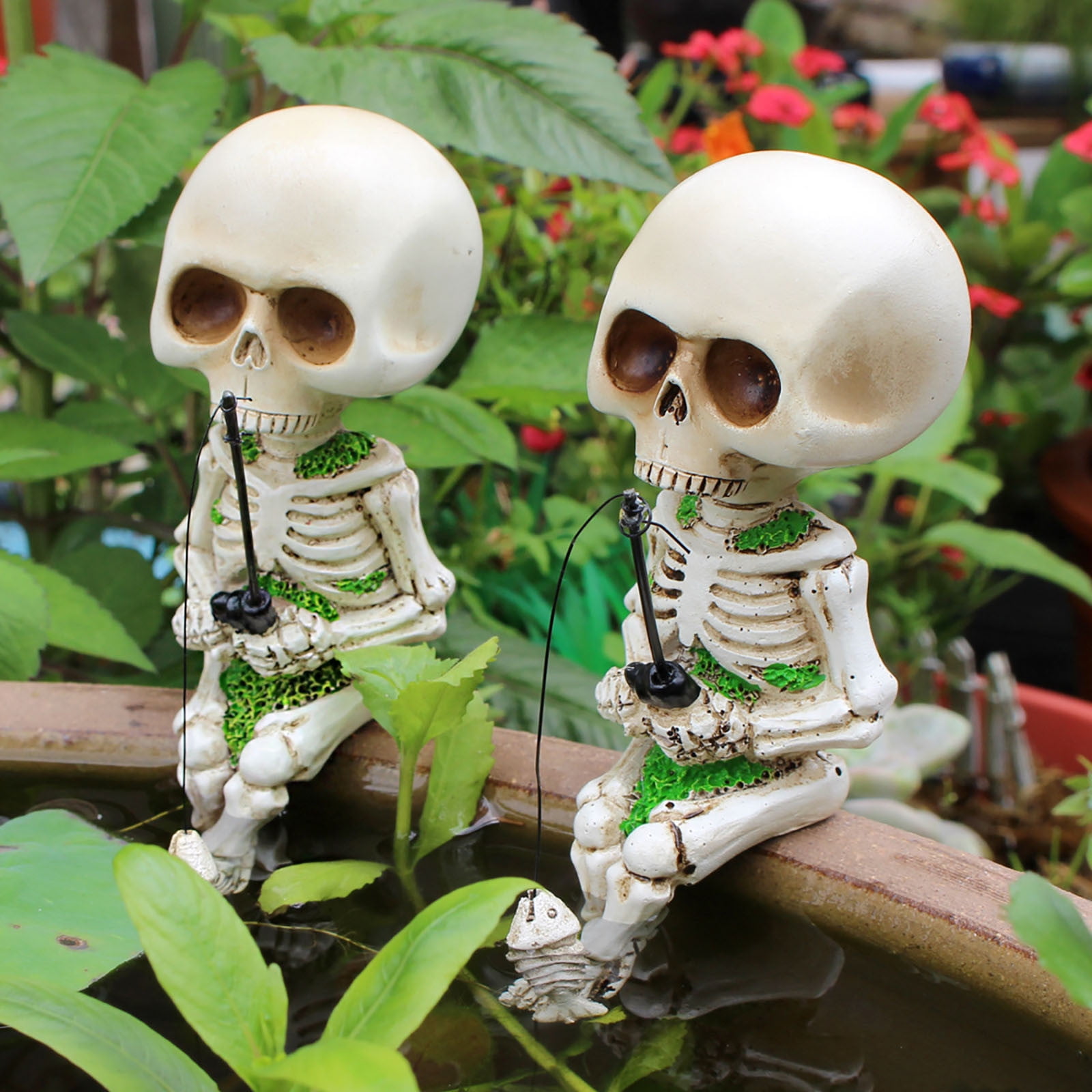 DISTINCTIVE Fishing Skeleton Statue 4.5 Inch Mini Figurines Gothic ...